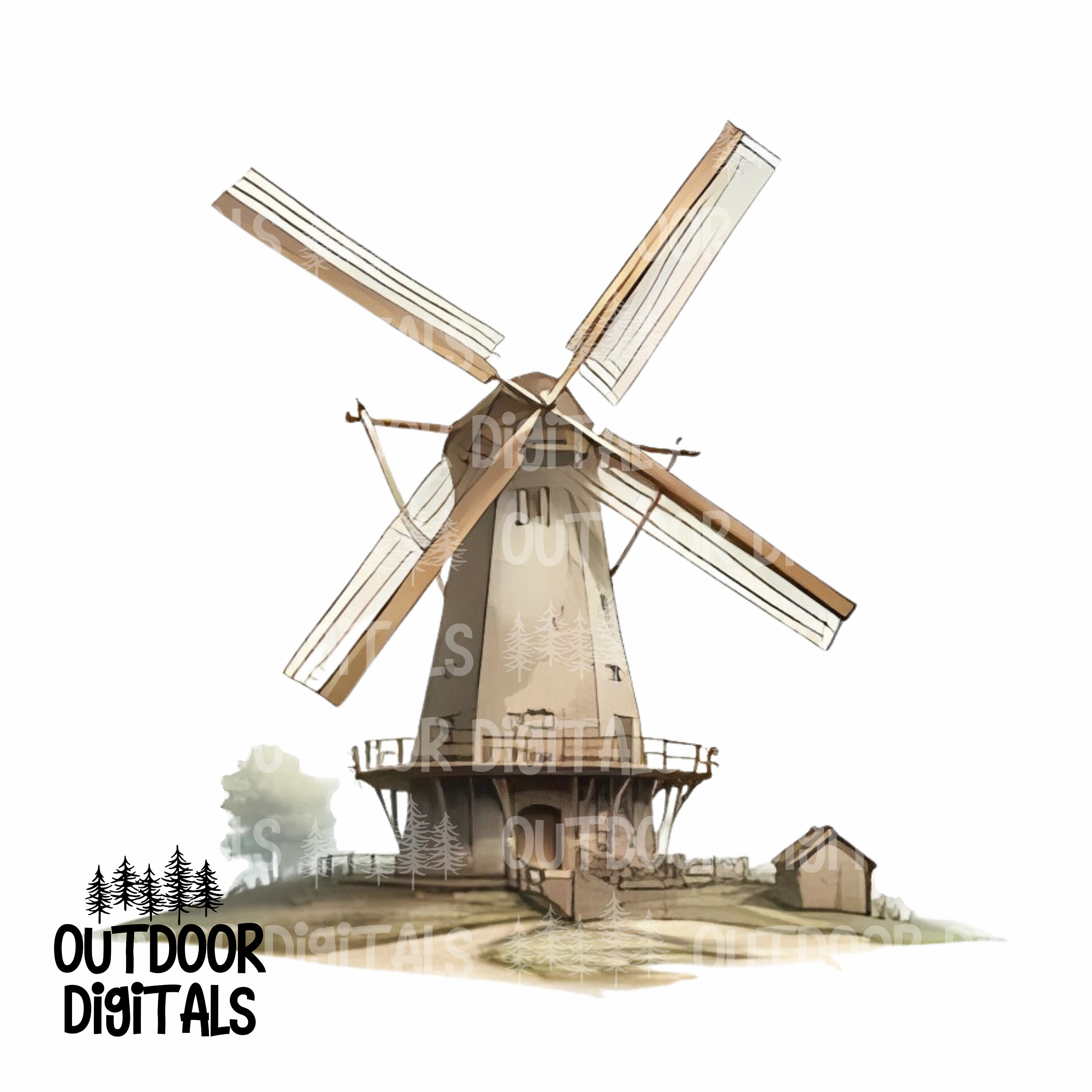 Old Windmill PNG, Watercolor Windmill Clip Art, Windmill Wall Art ...