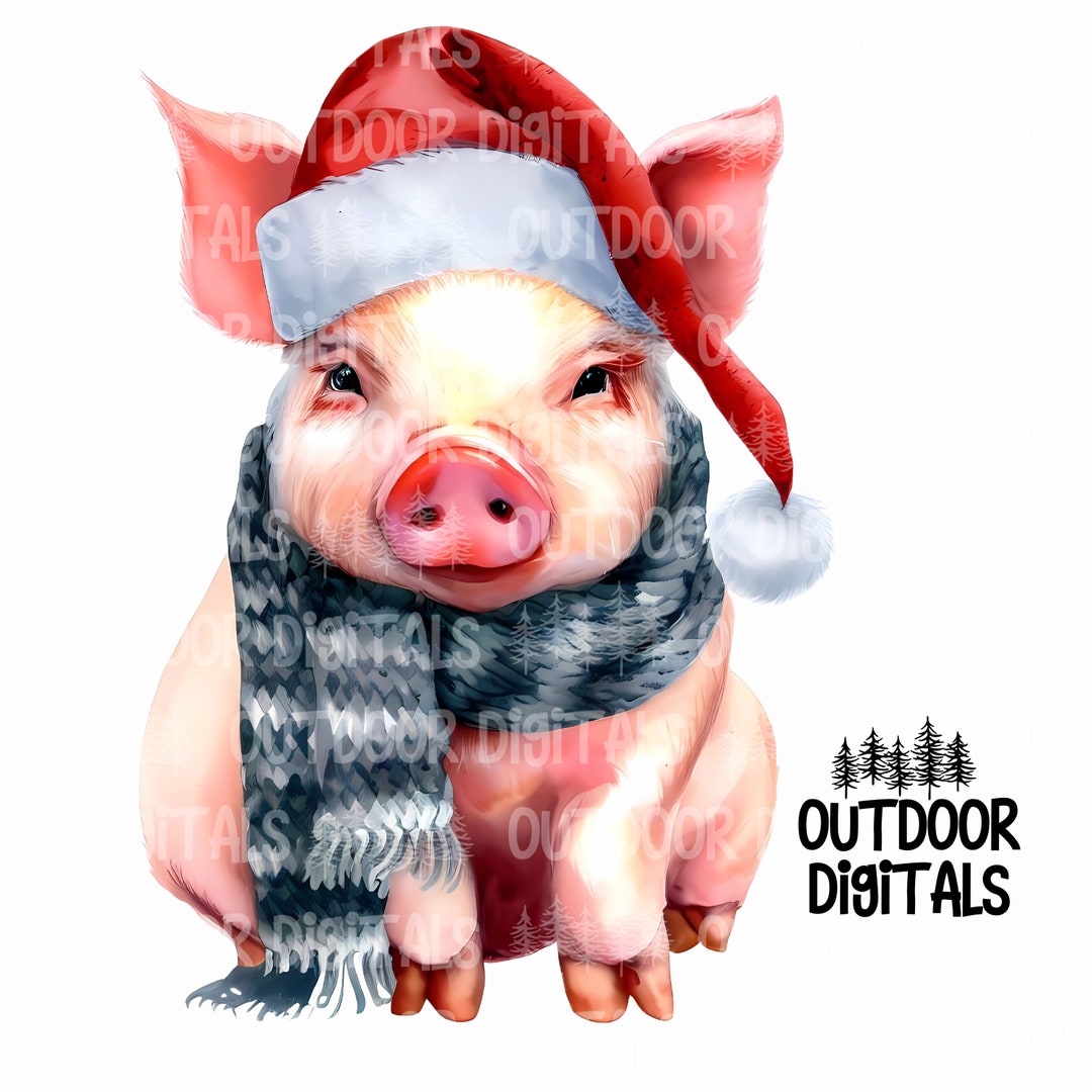 Pig Santa PNG, Watercolor Pig Clipart, Christmas Pig Wall Art, Pig ...