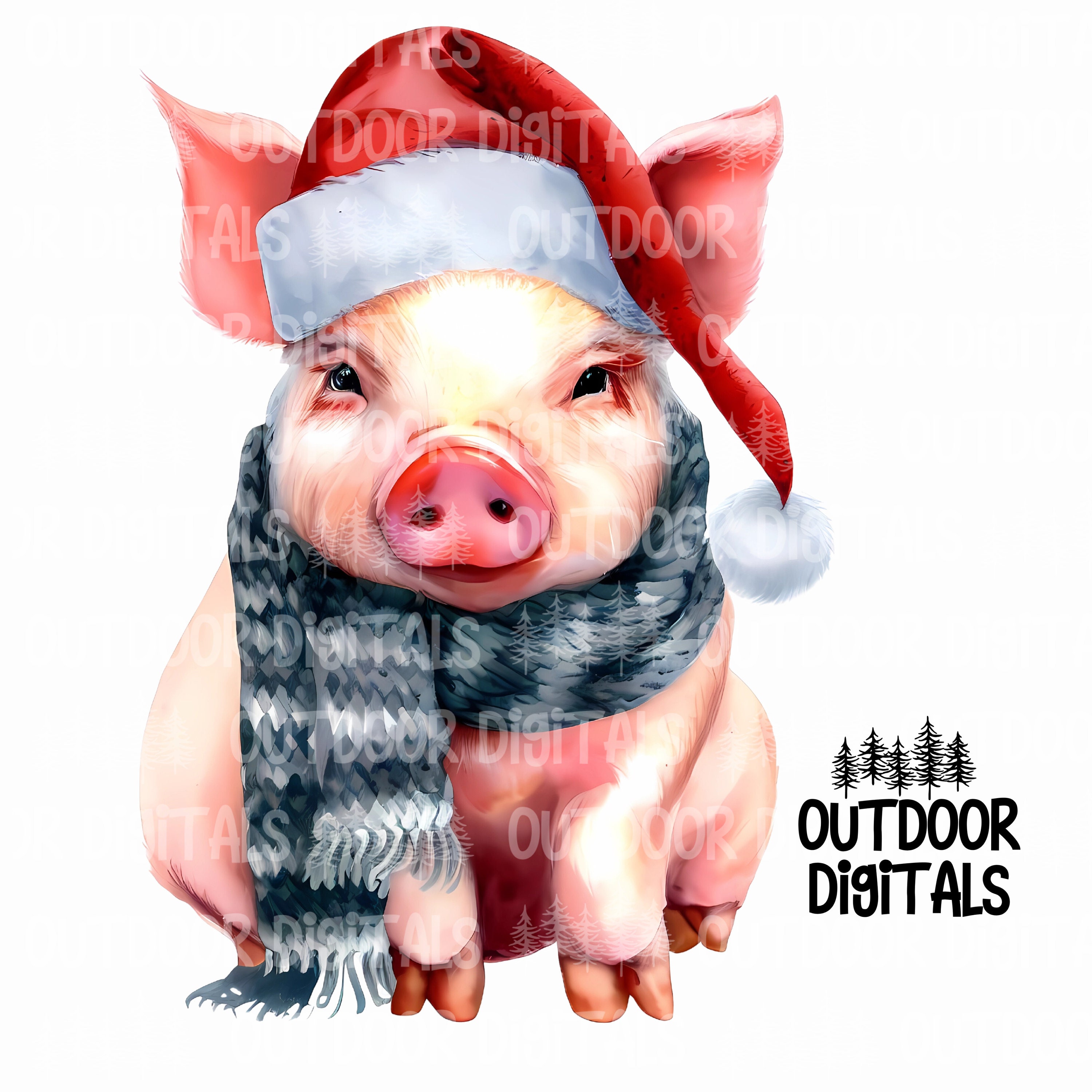 Pig Santa PNG, Watercolor Pig Clipart, Christmas Pig Wall Art, Pig ...