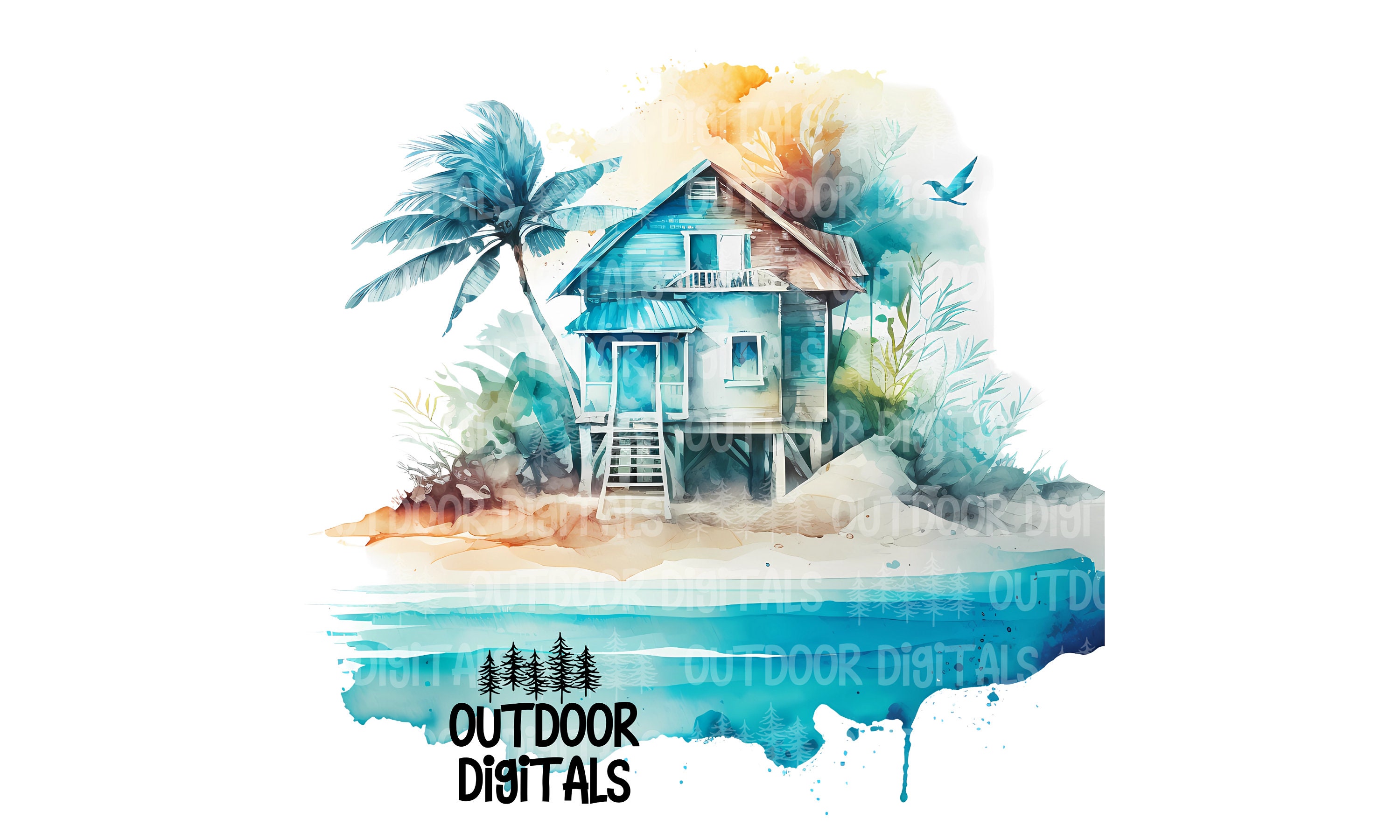 Beach House PNG, Watercolor Beach House Clipart, Beach House Wall Art ...