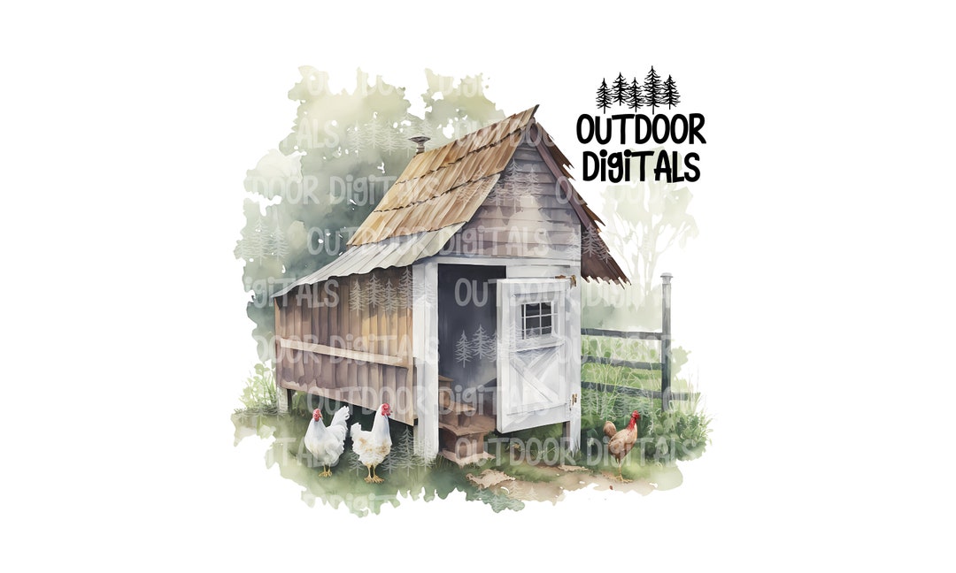 Chicken Coop PNG, Watercolor Chicken Coop PNG & Wall Art, Chicken Coop ...