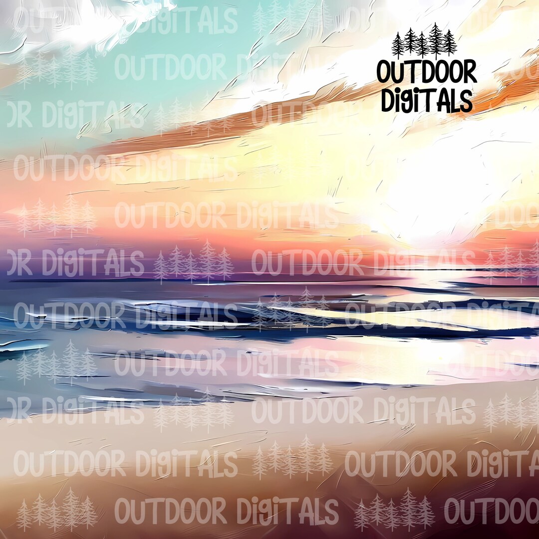 Beach Sunset PNG, Oil Painting Beach Scene Clipart, Beach Scene Wall ...