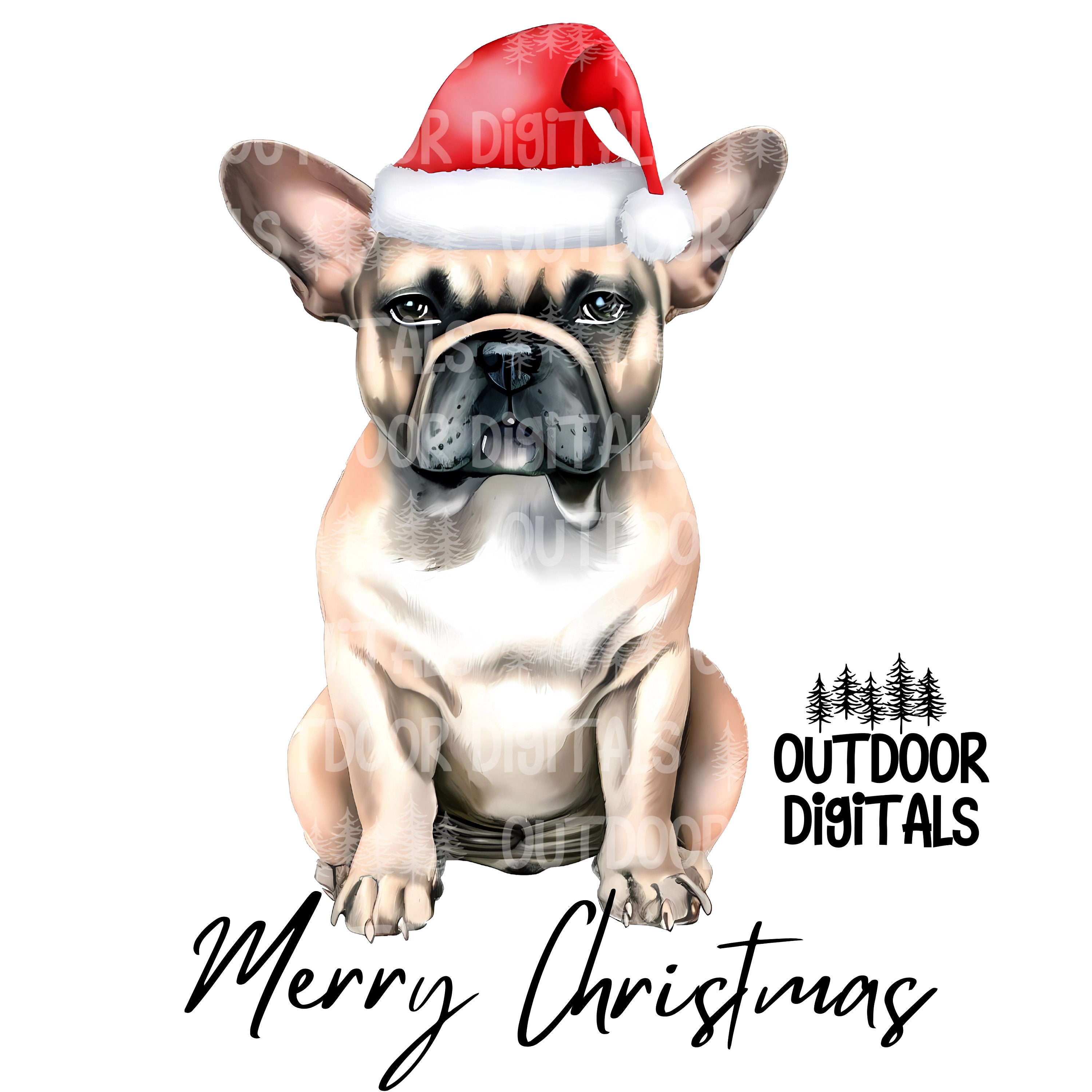 Frenchie PNG, Watercolor Frenchie Clipart, Christmas Frenchie Wall Art ...