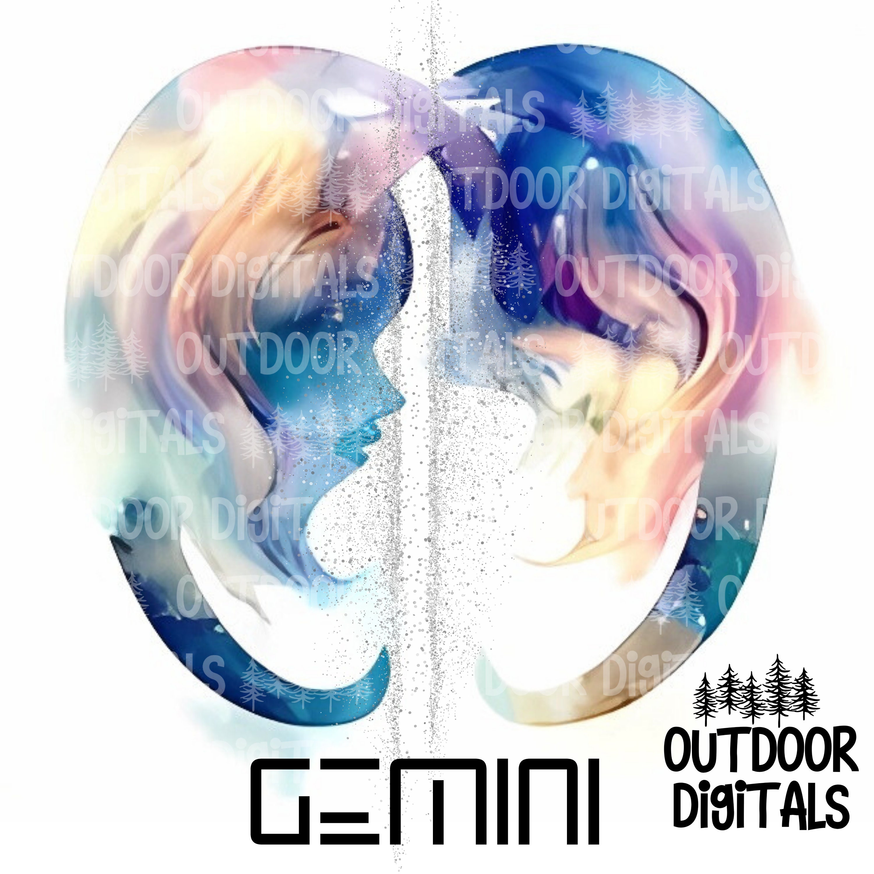 Gemini Zodiac PNG Watercolor Gemini Gemini Astrology Art - Etsy