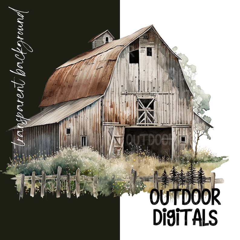 Rustic Old Barn PNG, Watercolor Barn Clip Art, Old Barn Wall Art, Farm ...