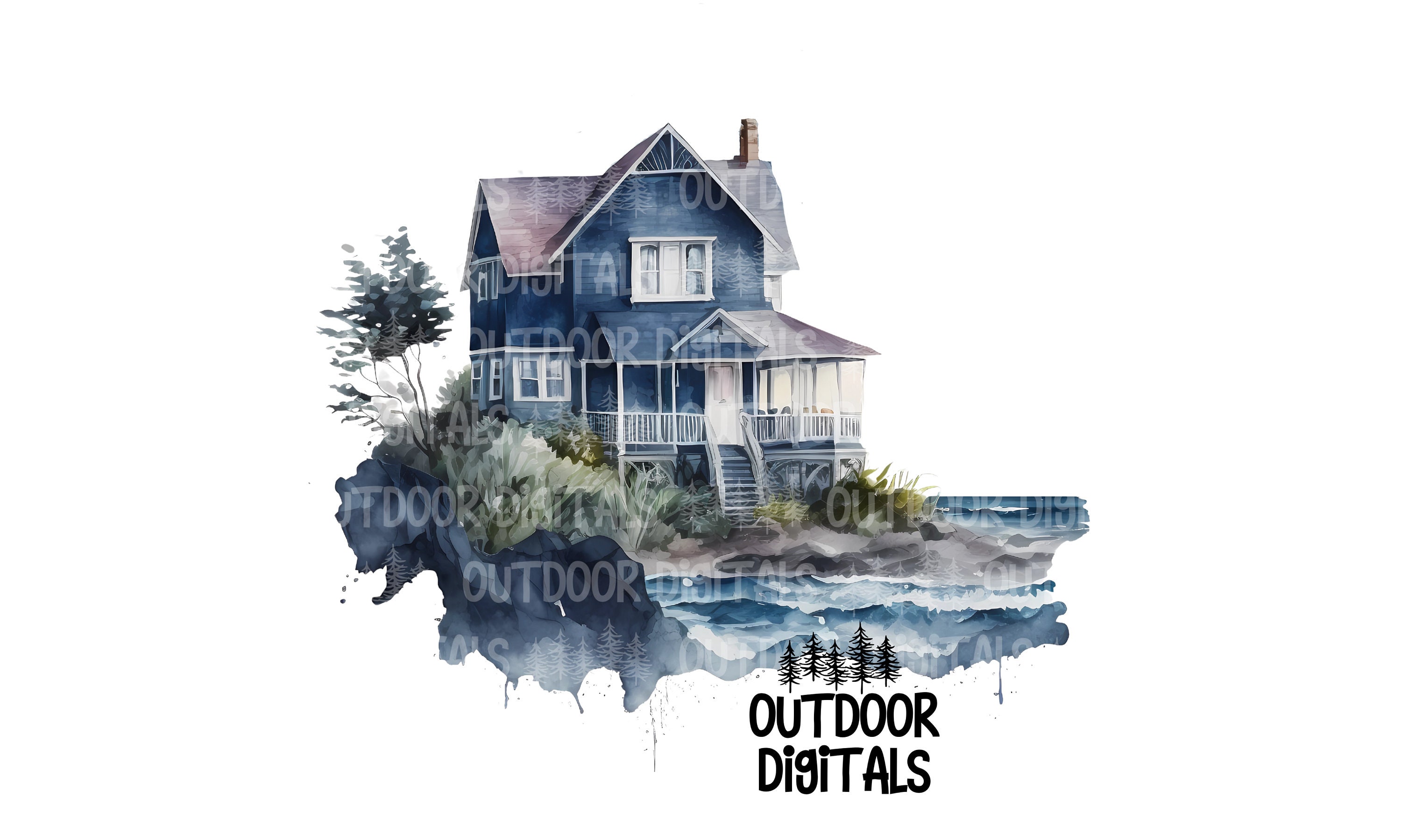 Beach House PNG, Watercolor Beach House Clipart, Beach House Wall Art ...