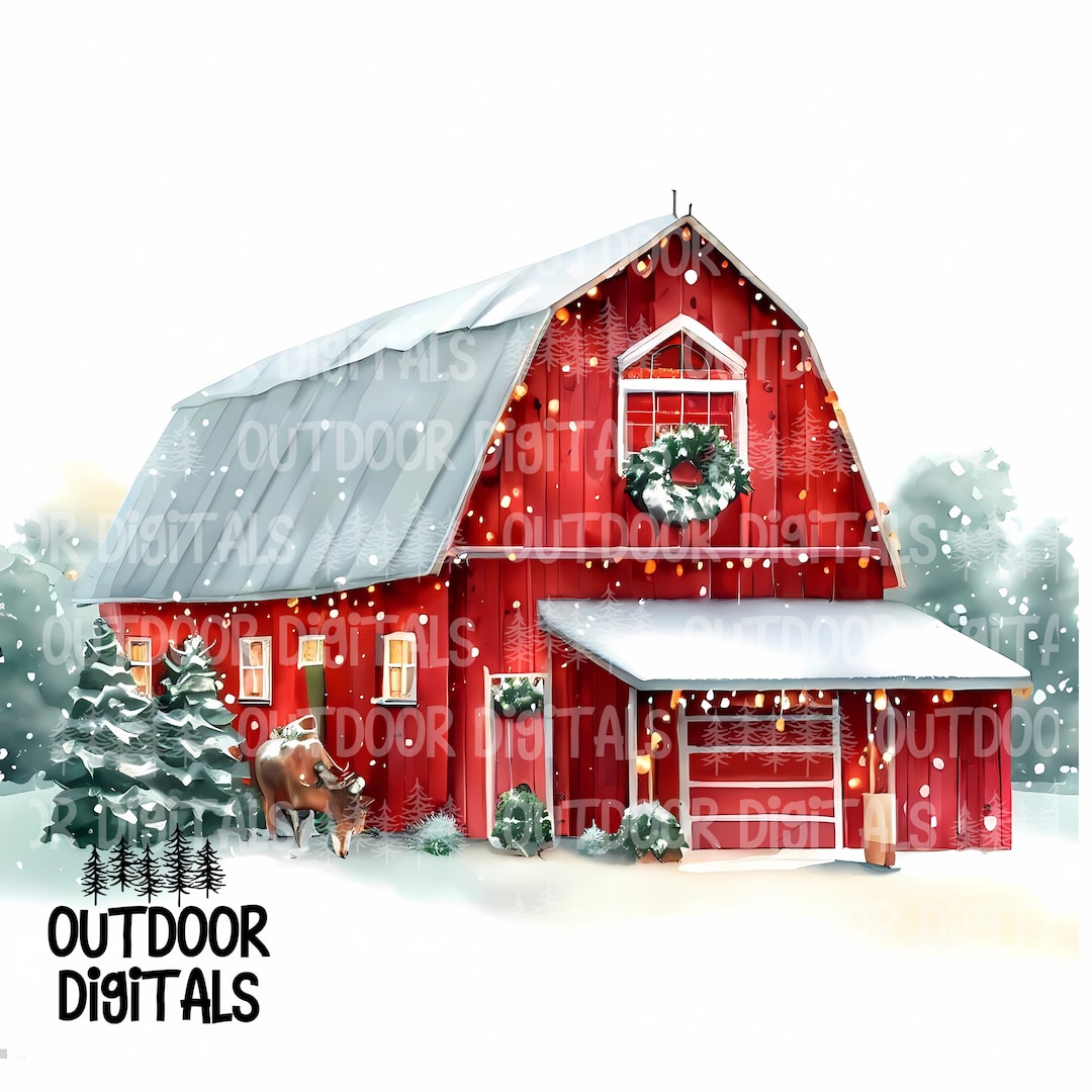 Red Barn PNG, Watercolor Red Barn Clipart, Christmas Red Barn Wall Art ...