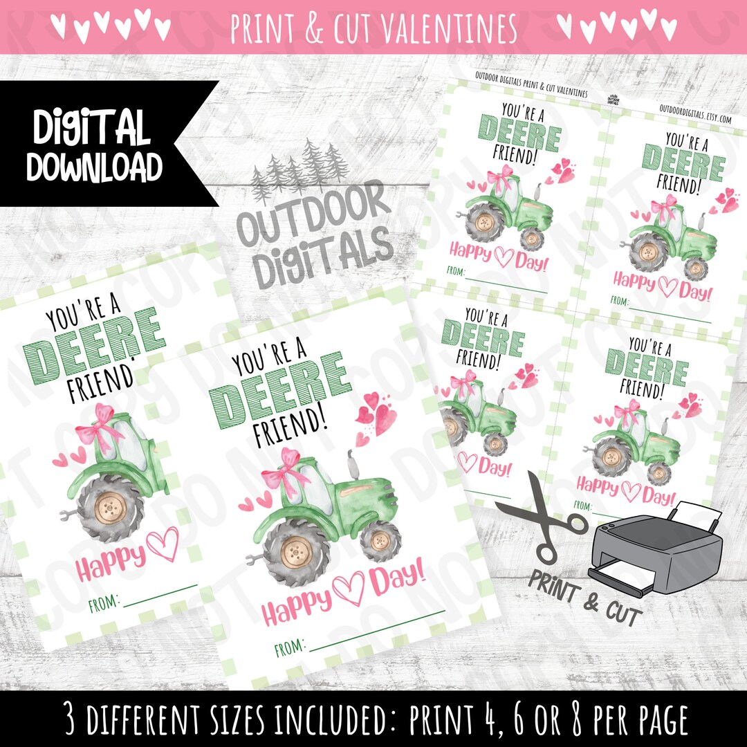 Printable Tractor Valentine's Day Cards Digital Download Kids Printable ...