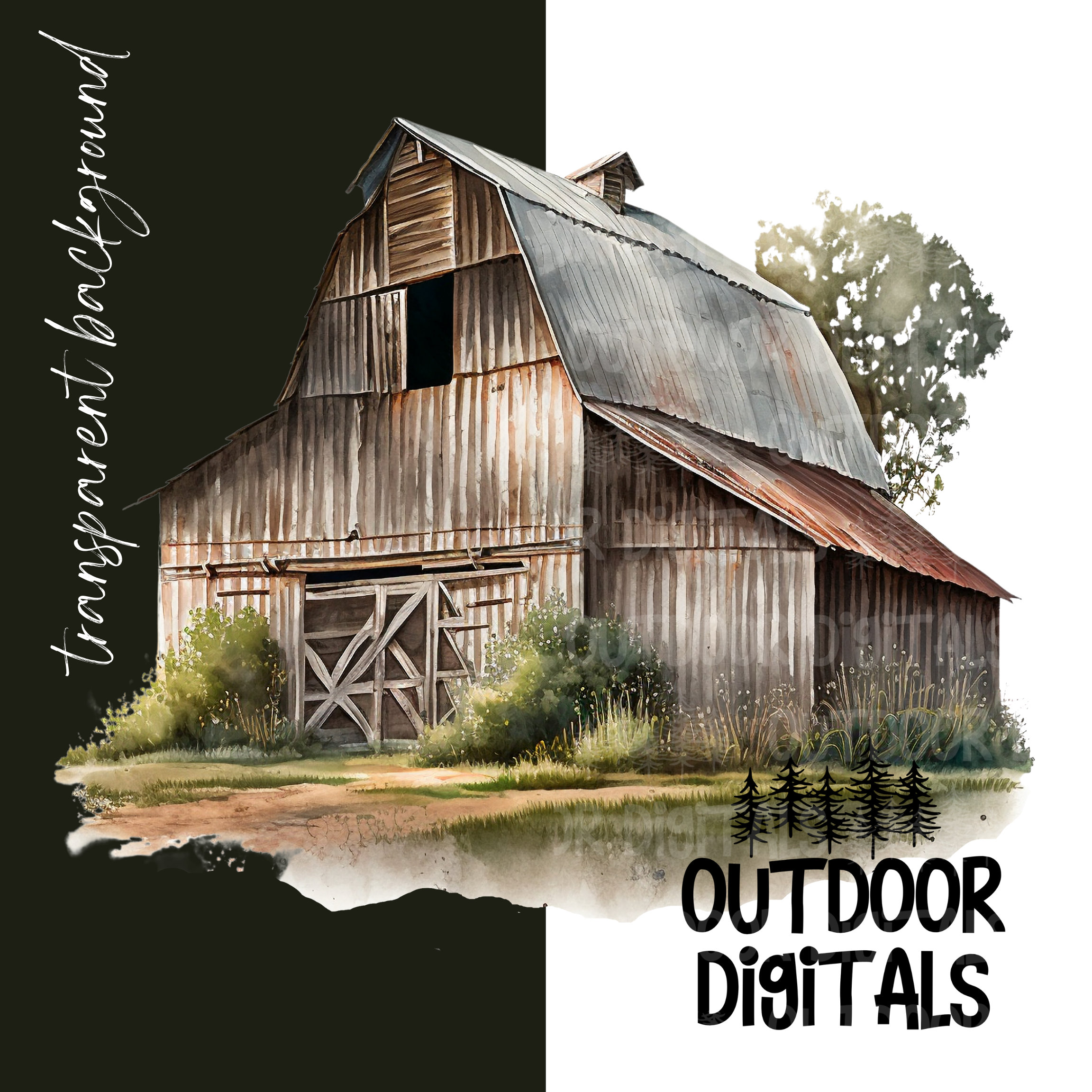 Rustic Old Barn PNG, Watercolor Barn Clip Art, Old Barn Wall Art, Farm Sublimation PNG, Farm ...