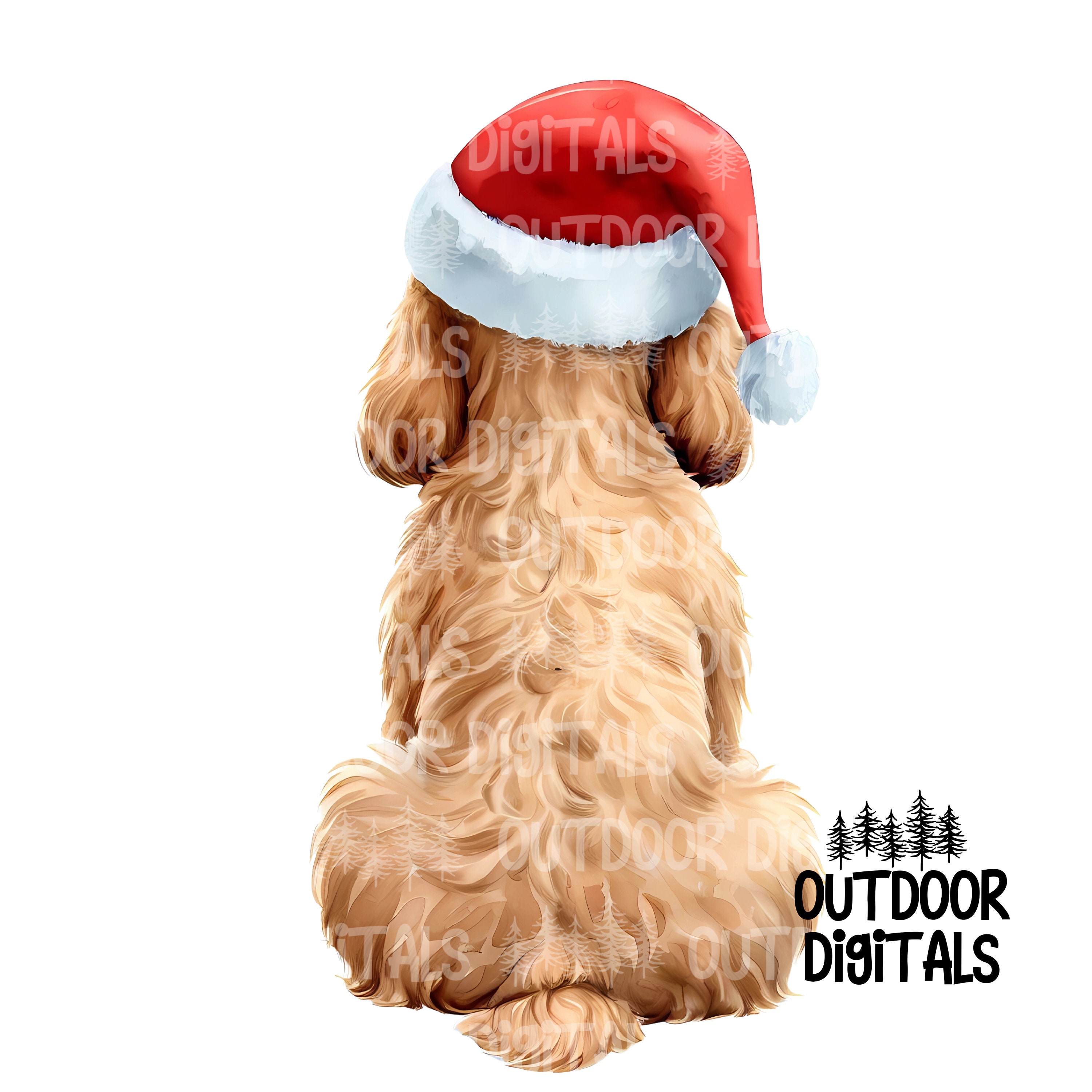 Goldendoodle Santa, Watercolor Goldendoodle Clipart, Christmas Wall Art ...