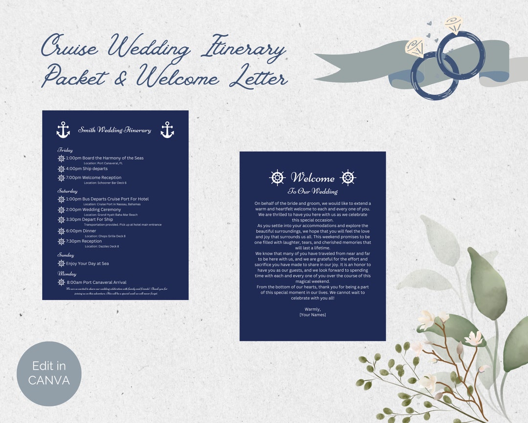 Wedding Itinerary Template, Wedding Welcome Note, Cruise Wedding ...