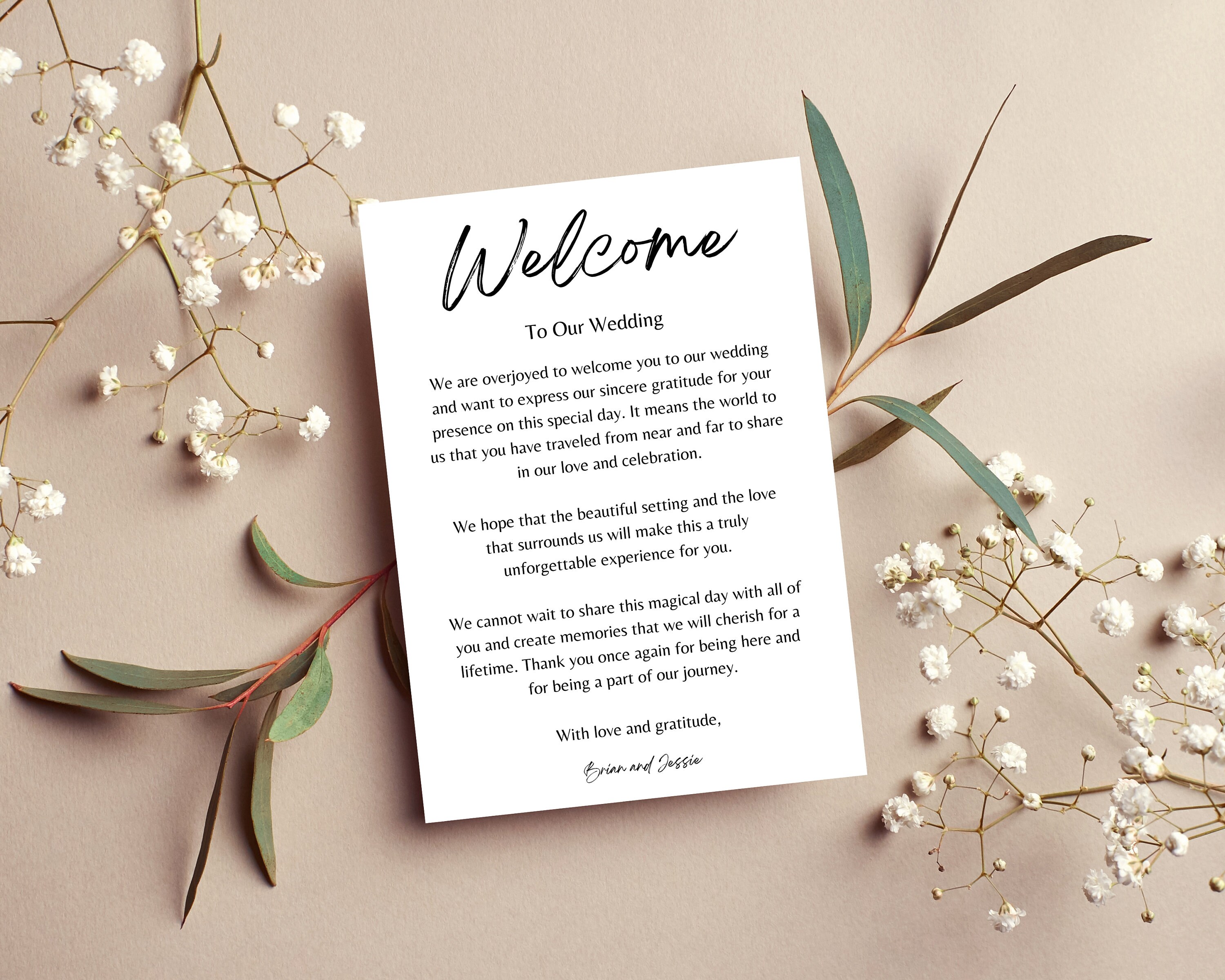 Minimalist Wedding Welcome Letter & Timeline Template, Welcome Note and ...