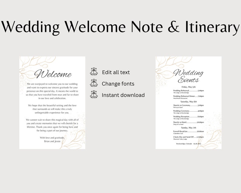 Wedding Welcome Letter & Timeline Template Welcome Note and - Etsy