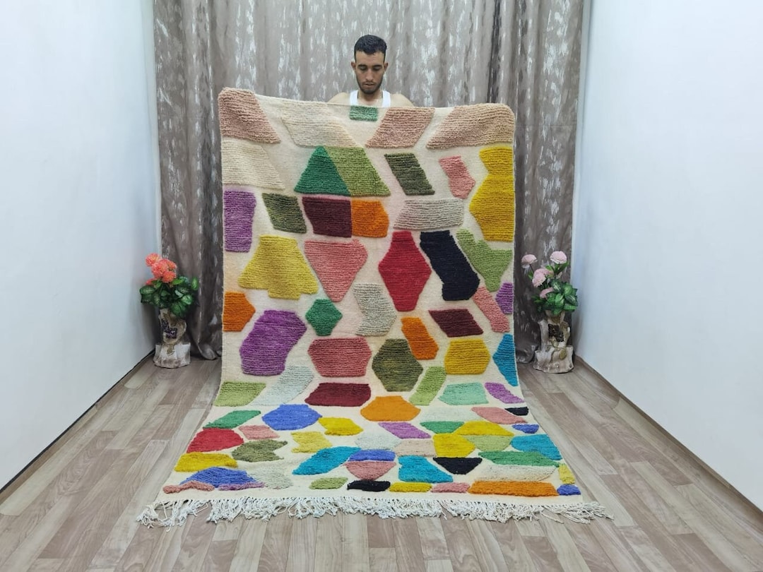 Colorful Moroccan Rug, Custom Moroccan Rug, Abstract Multicolored Rug, Moroccan Checkered Rug ...