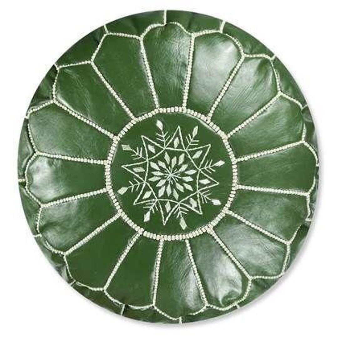 Moroccan Pouf Home Boho Decor Round Handmade Leather Green Olive Pouf ...