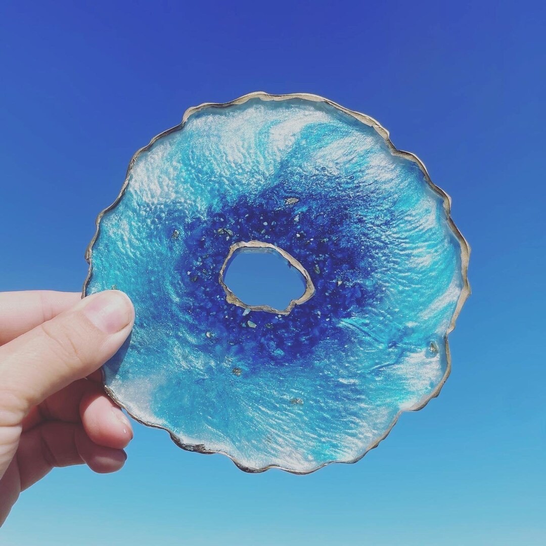 Blue and Gold Resin Coasters - Etsy