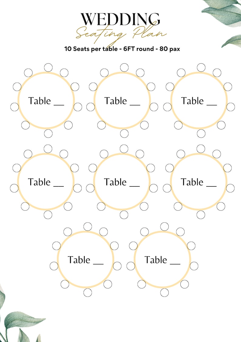 Wedding Seating Chart 80 Pax Round Table Display for Guest Names ...