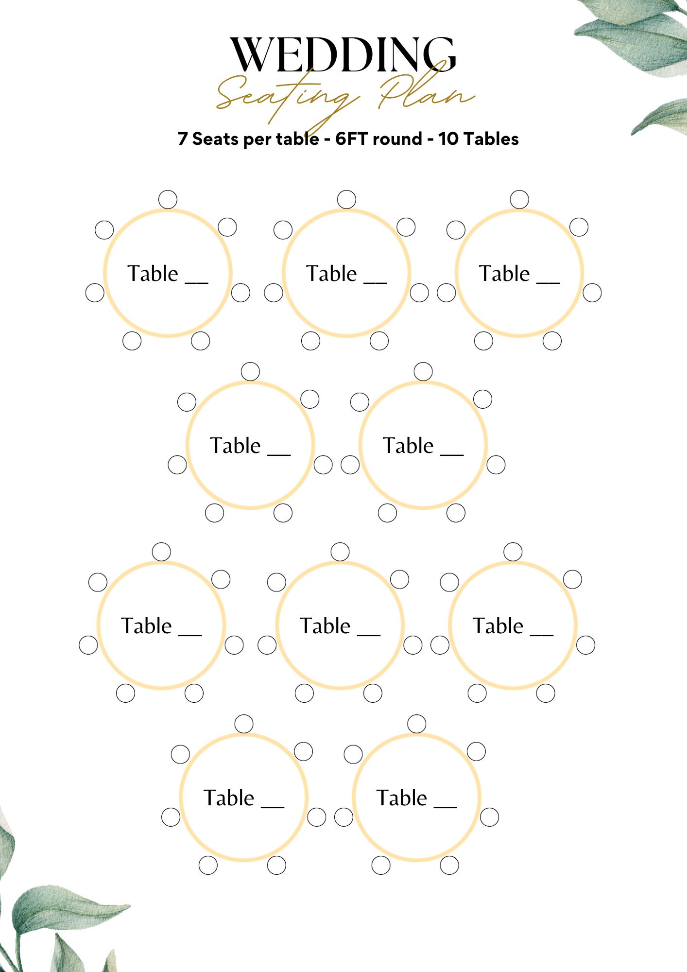 Wedding Seating Chart Planner – 7 to 70 Table Plan (printable PDF) - Etsy