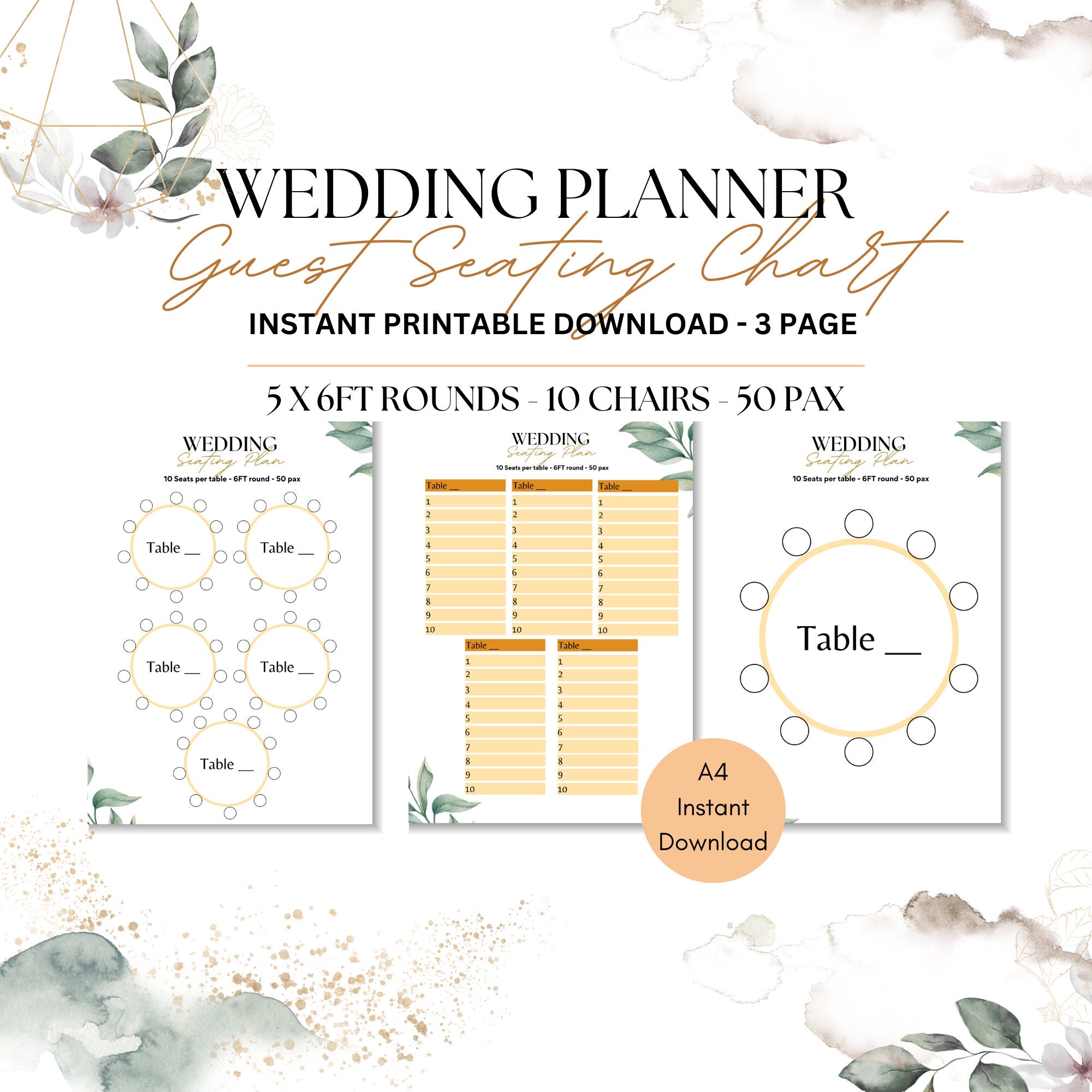 Wedding Table Seating Chart 50 Pax Round Table Display for Guest Names ...