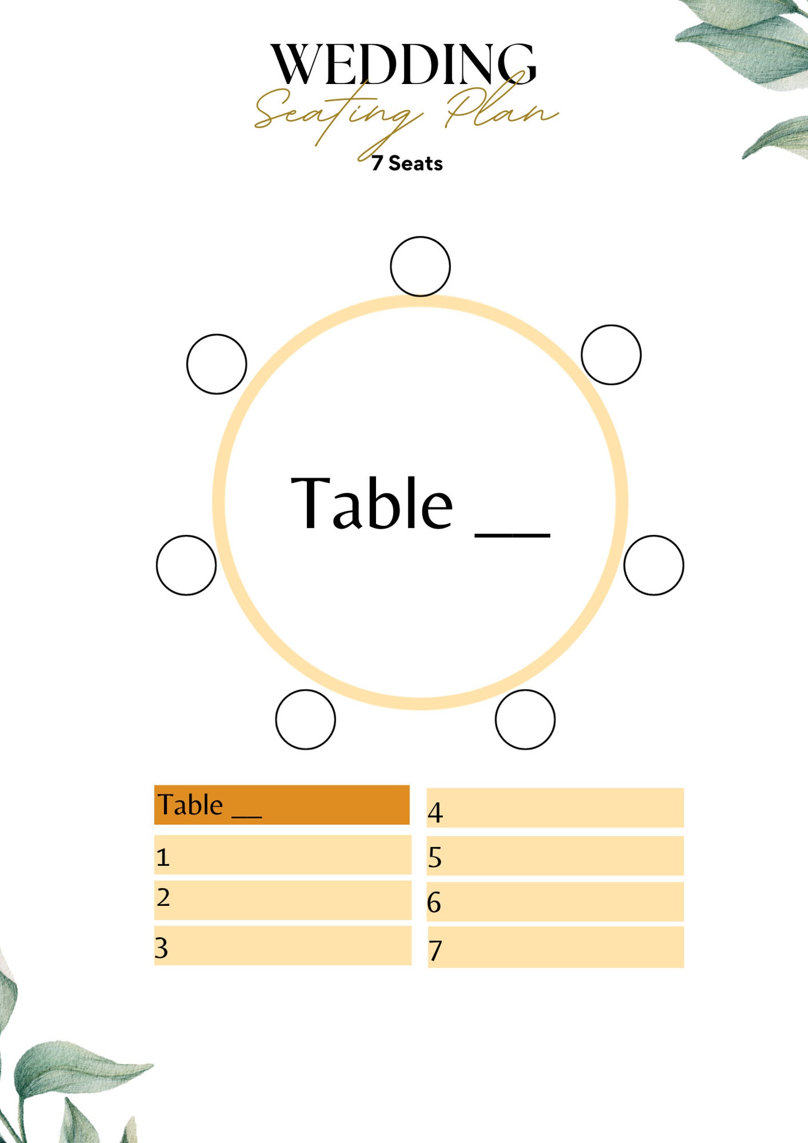 Wedding Seating Chart Planner – 7 to 70 Table Plan (printable PDF) - Etsy
