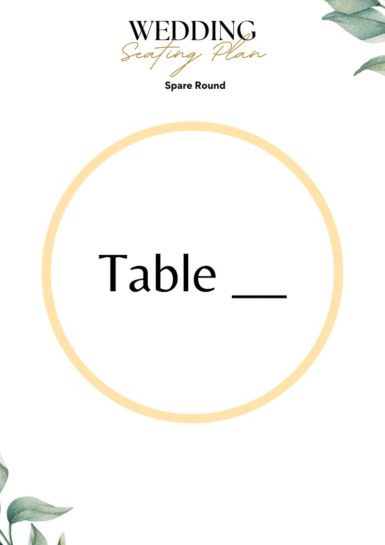 Table Seating Chart Planner for 7 - 70 Table Plan, Seven Seats Table ...