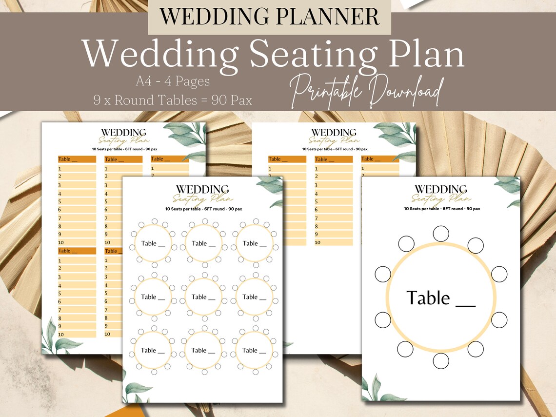 Seating Plan Chart 90 Pax Round, Wedding Table Display for Guest Names ...