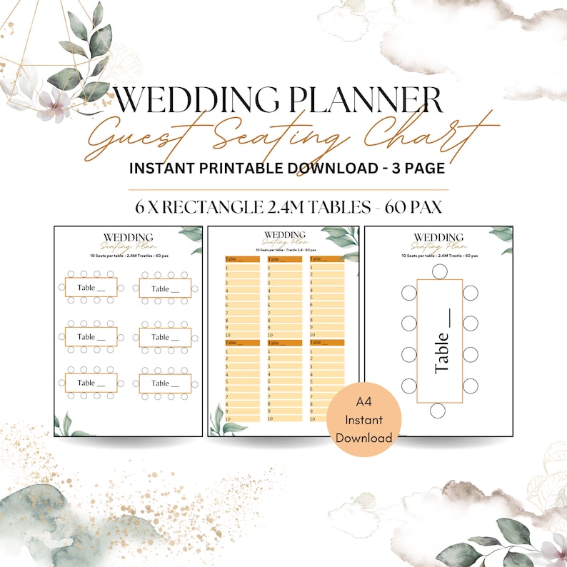 Wedding Seating Plan Chart 60 Pax Rectangle Table Guest Names Seating ...