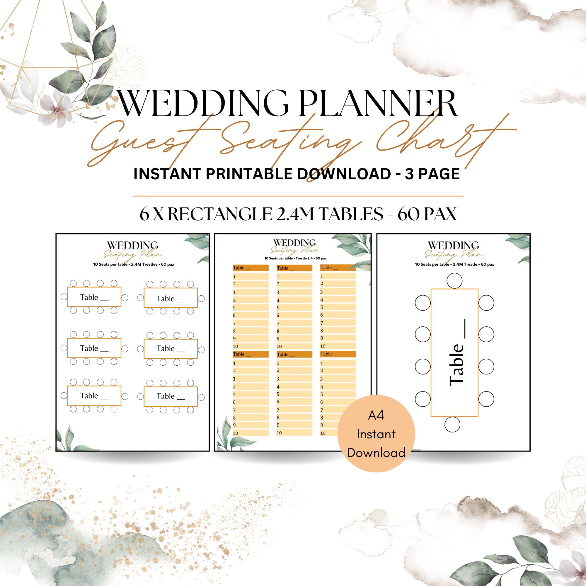 Wedding Seating Plan Chart 60 Pax Rectangle Table Guest Names Seating ...