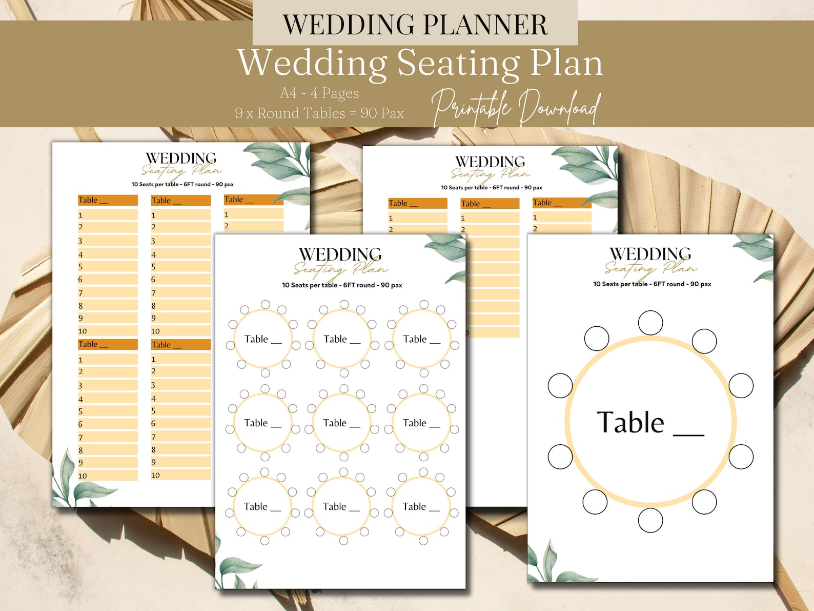 Seating Plan Chart 90 Pax Round, Wedding Table Display for Guest Names ...