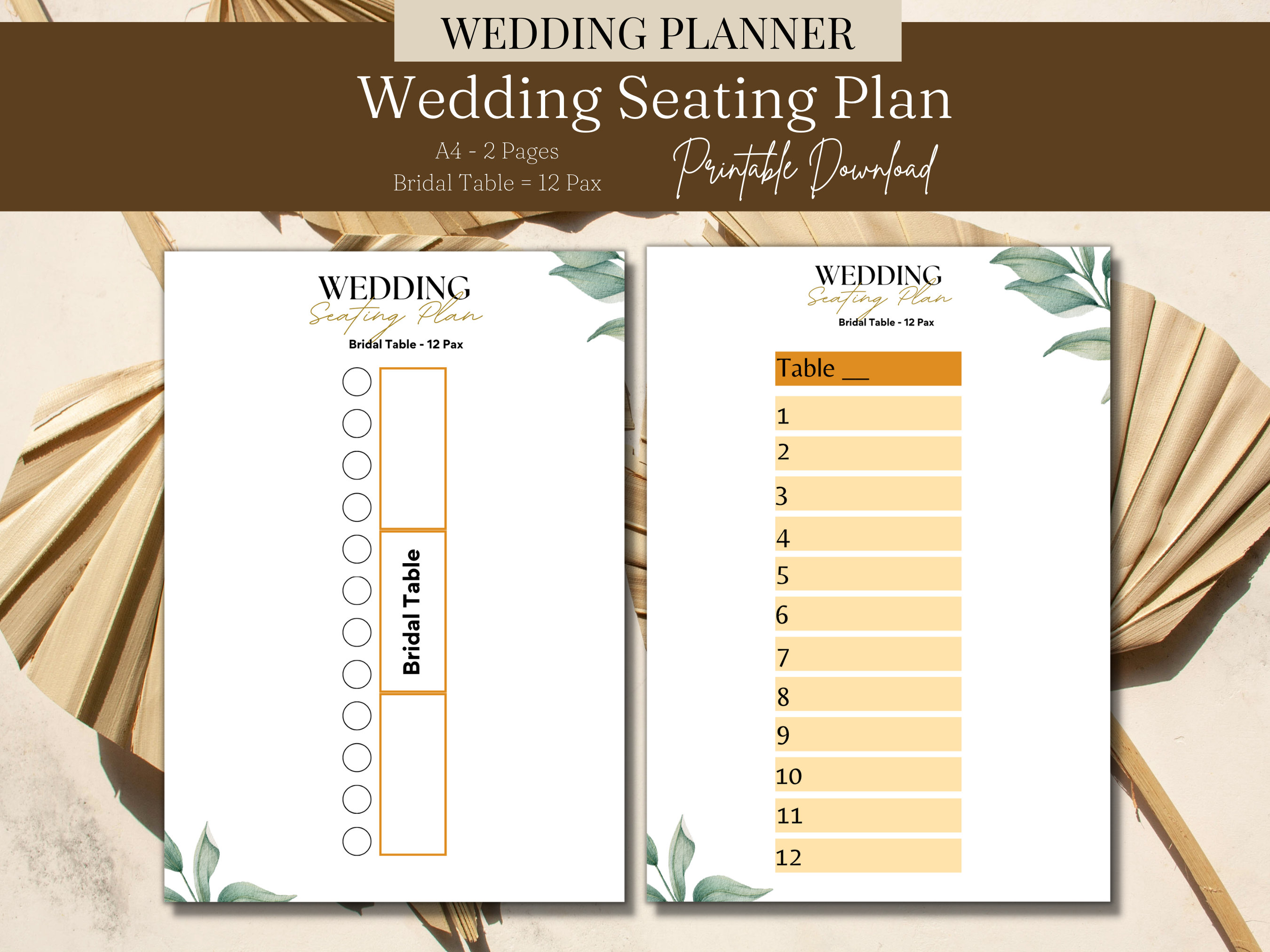 Wedding Table Plan Template Seating Chart Bridal Table 12 Guest Names ...