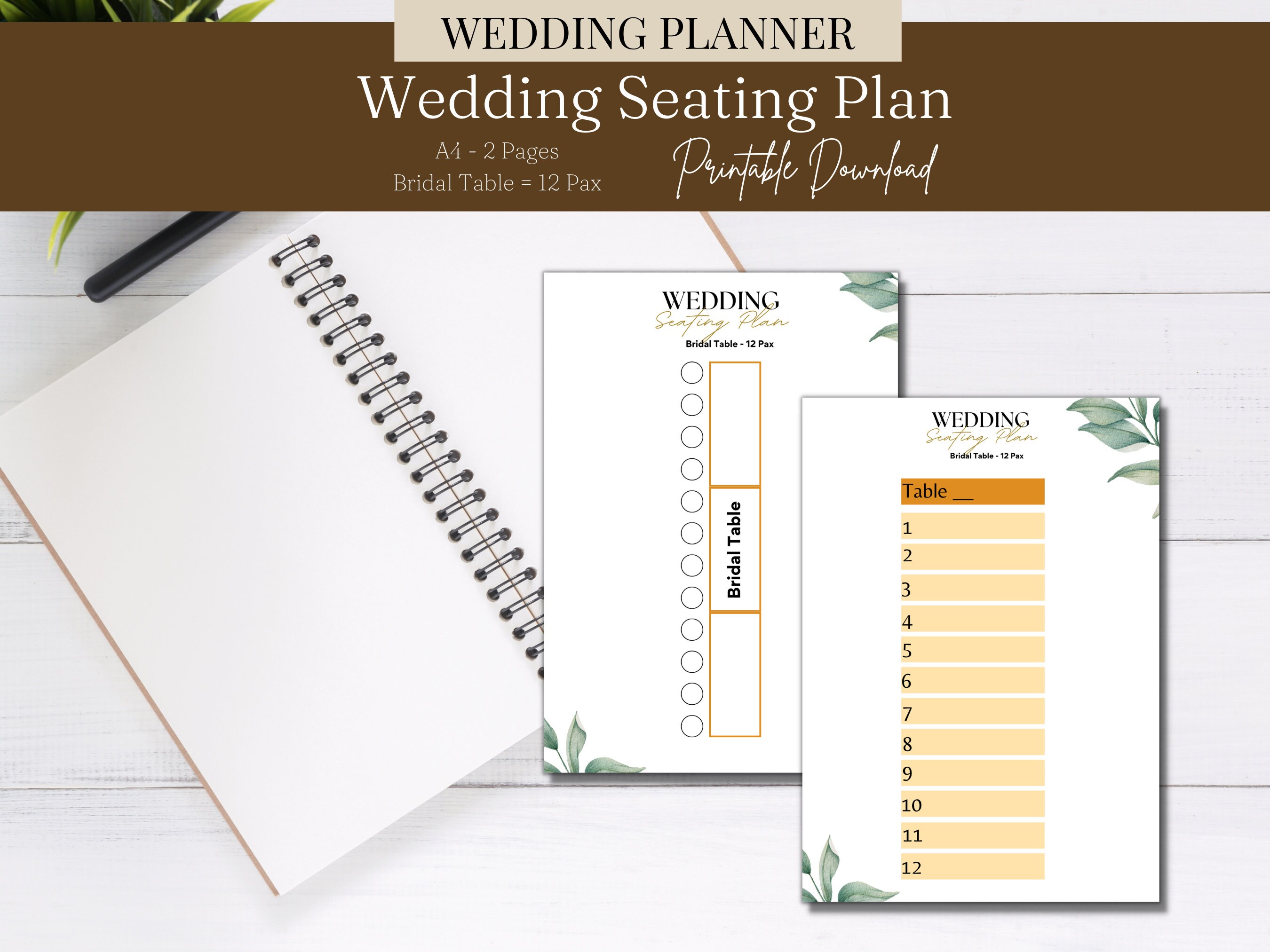 Wedding Table Plan Template Seating Chart Bridal Table 12 Guest Names ...