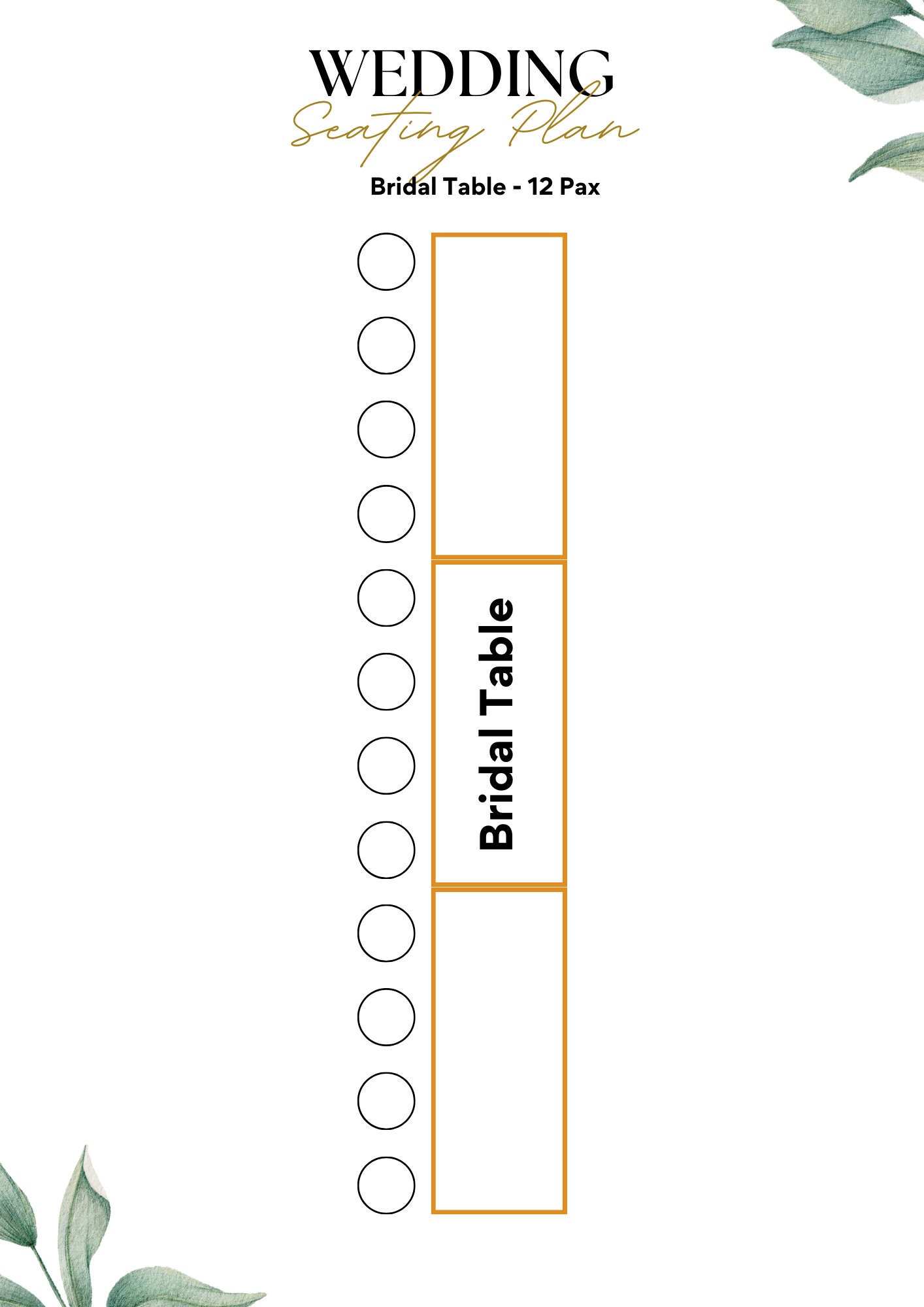 Wedding Table Plan Template Seating Chart Bridal Table 12 Guest Names ...