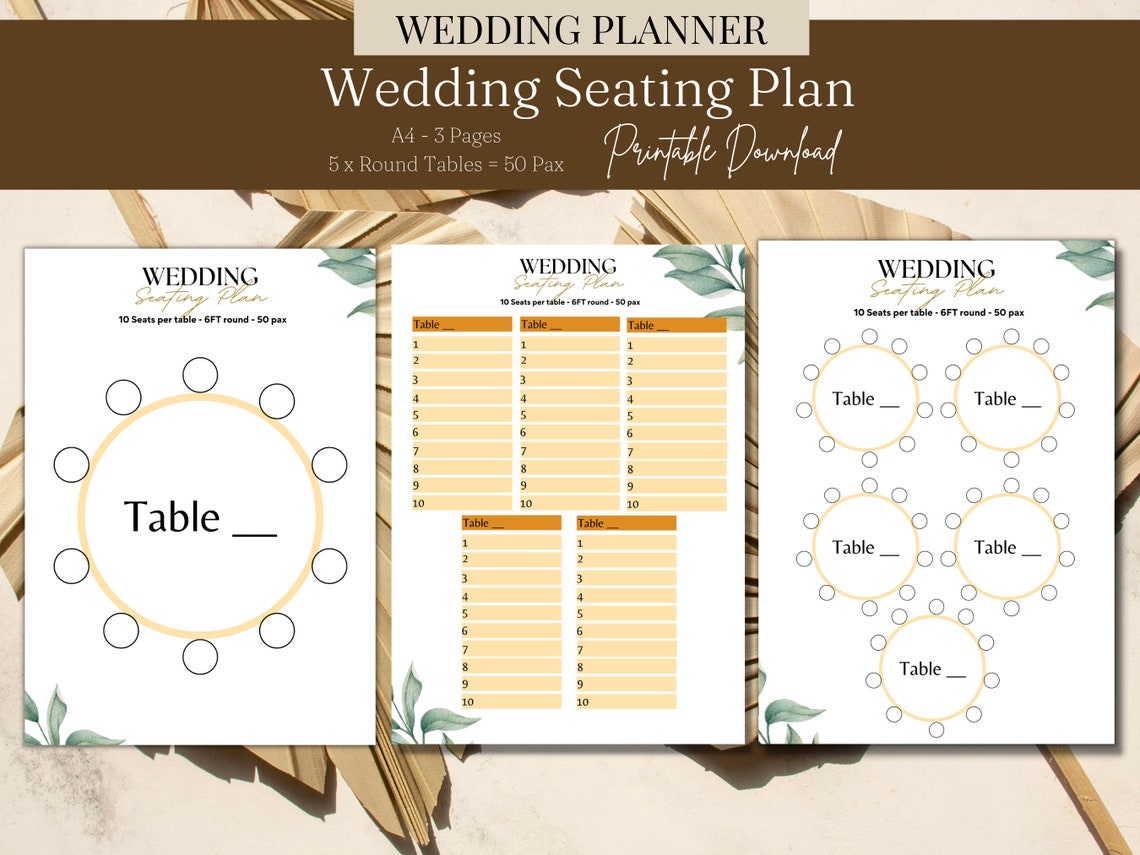Wedding Table Seating Chart 50 Pax Round Table Display for Guest Names ...
