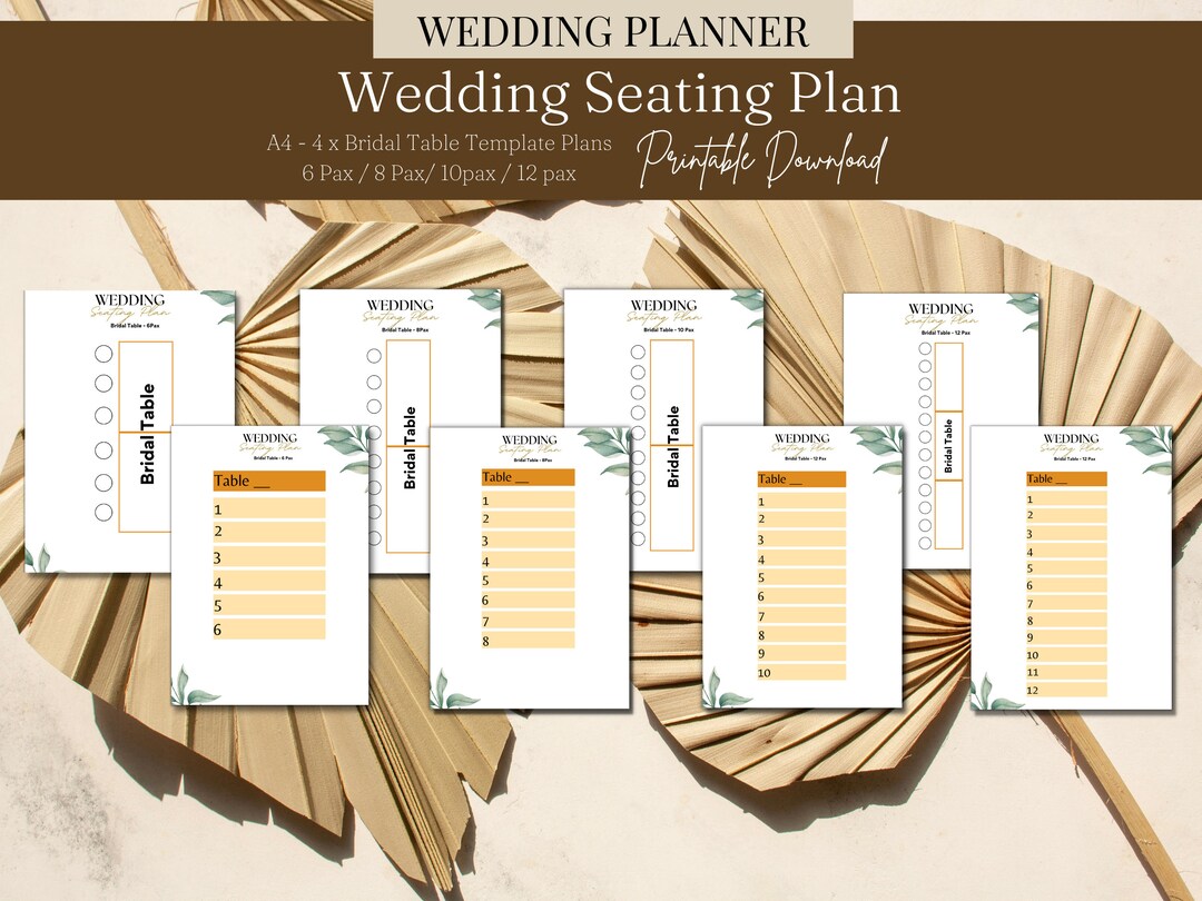 Bridal Table Seating Plan Chart Bundle 6 8 10 12 Table for Guest Names ...