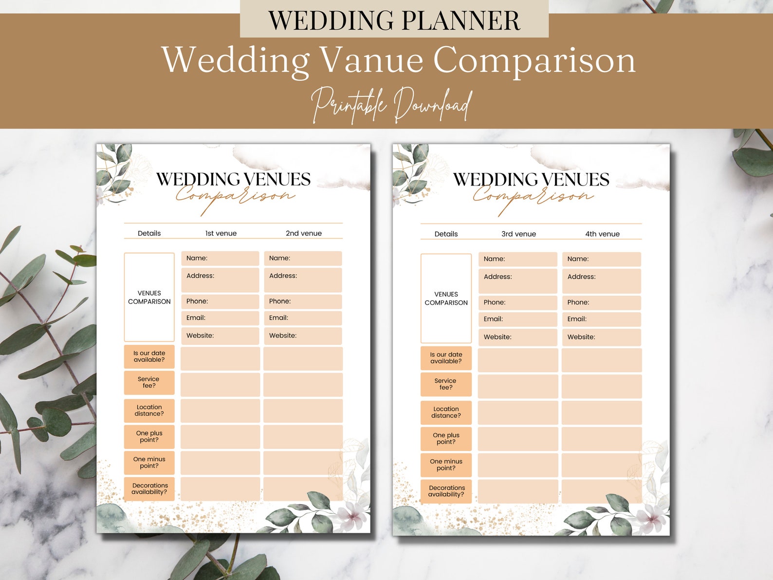 Wedding Venue Comparison Template Sheet for Wedding Day Event Checklist ...