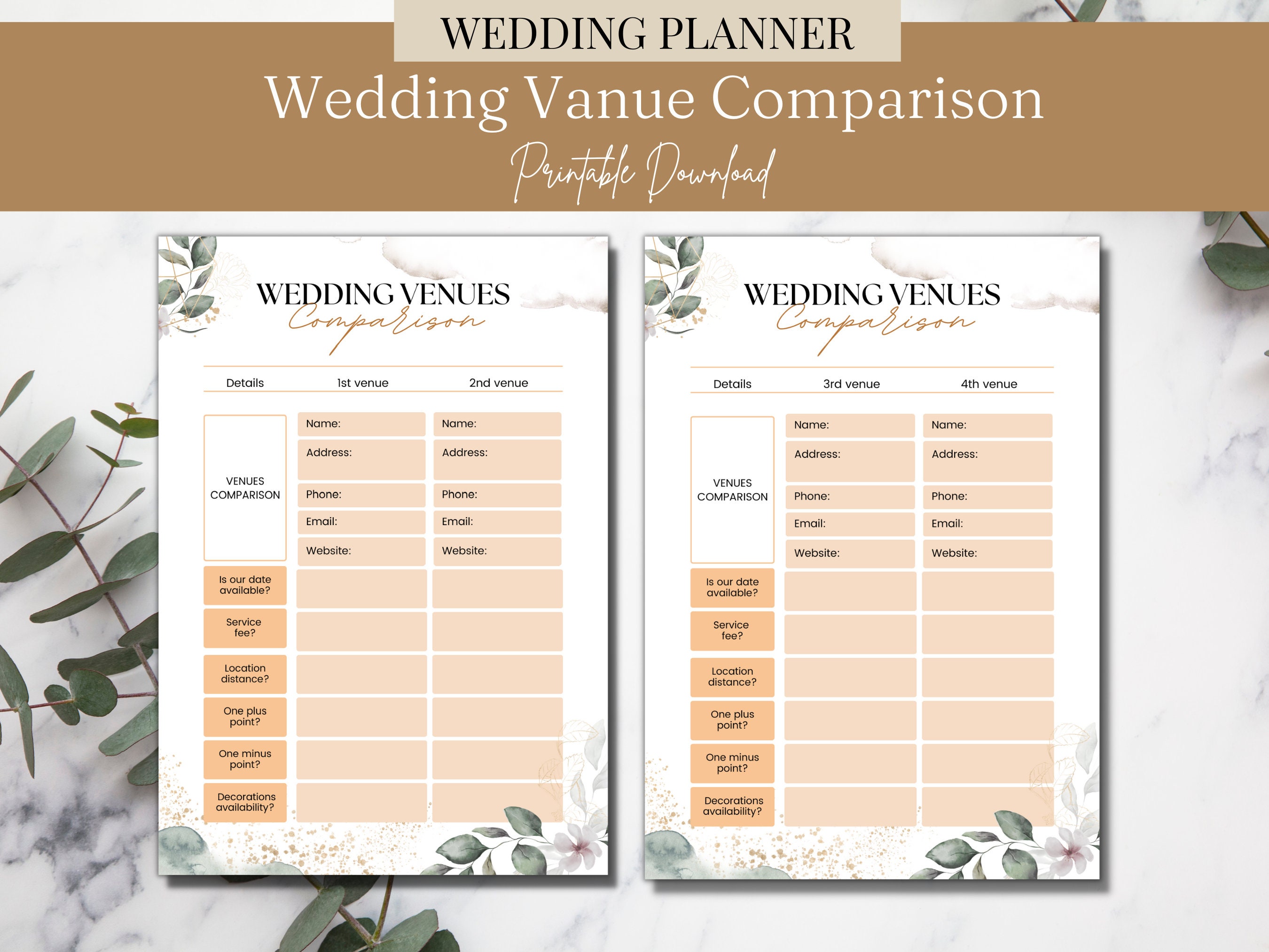 Wedding Venue Comparison Template Sheet for Wedding Day Event Checklist ...
