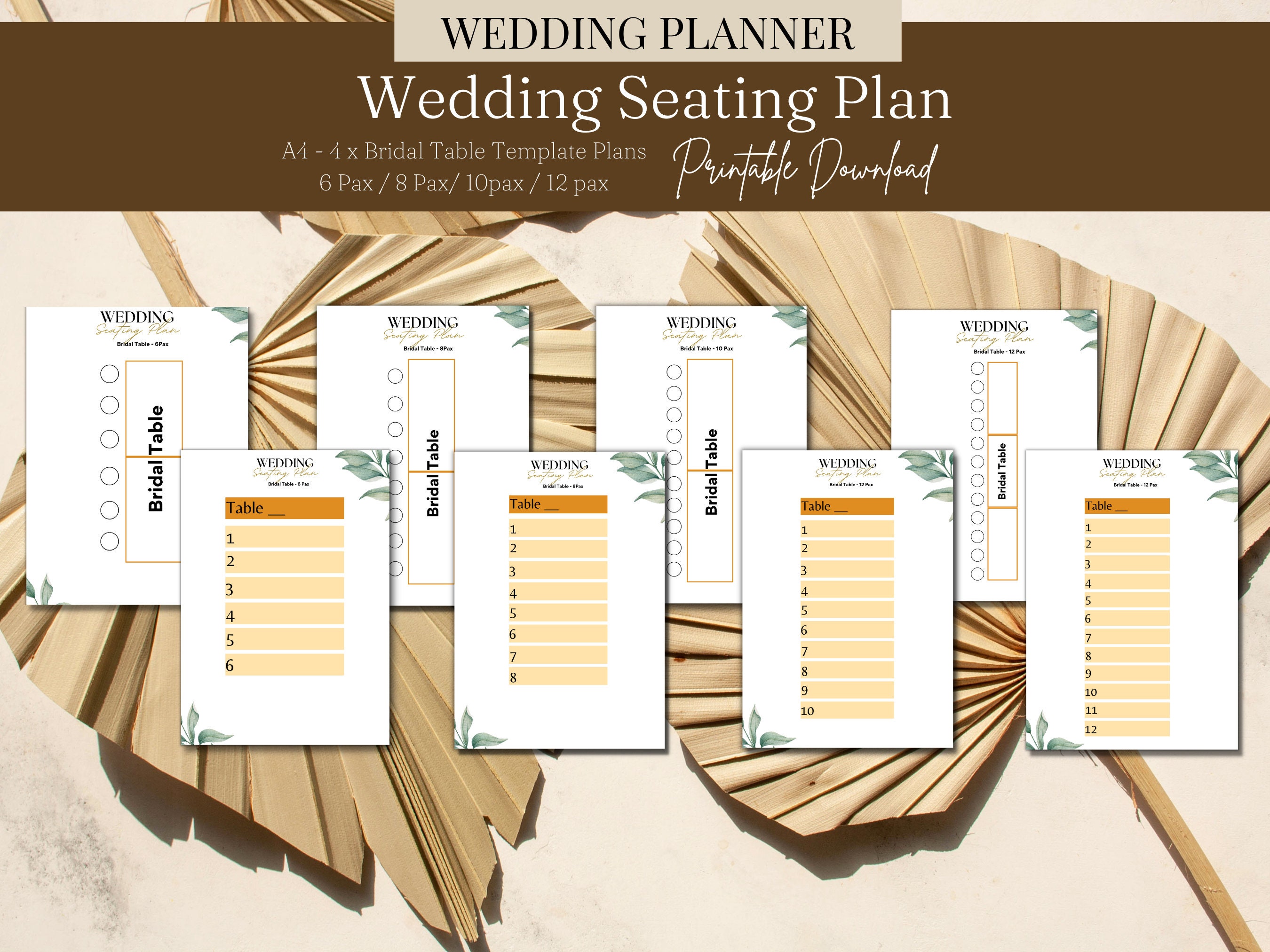 Bridal Table Seating Plan Chart Bundle 6 8 10 12 Table for Guest Names ...