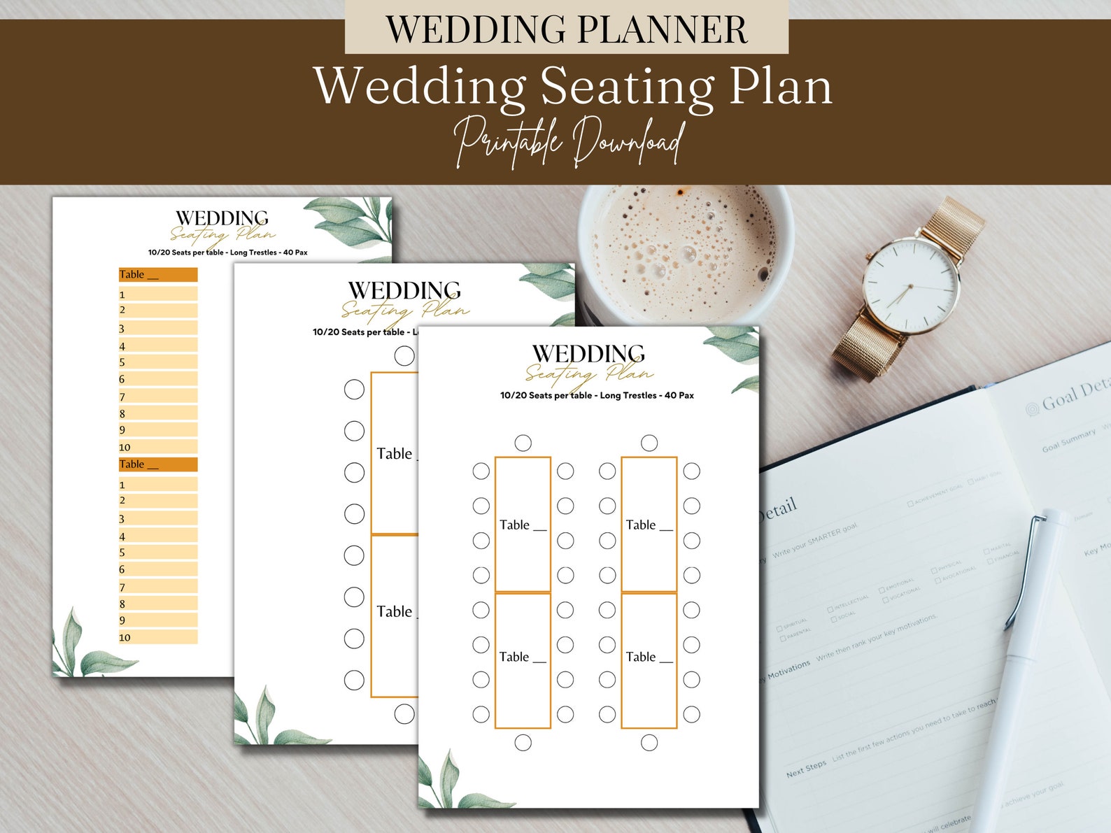 Table Seating Plan Chart Long 20 40 Pax Rectangle Table Guest Names ...
