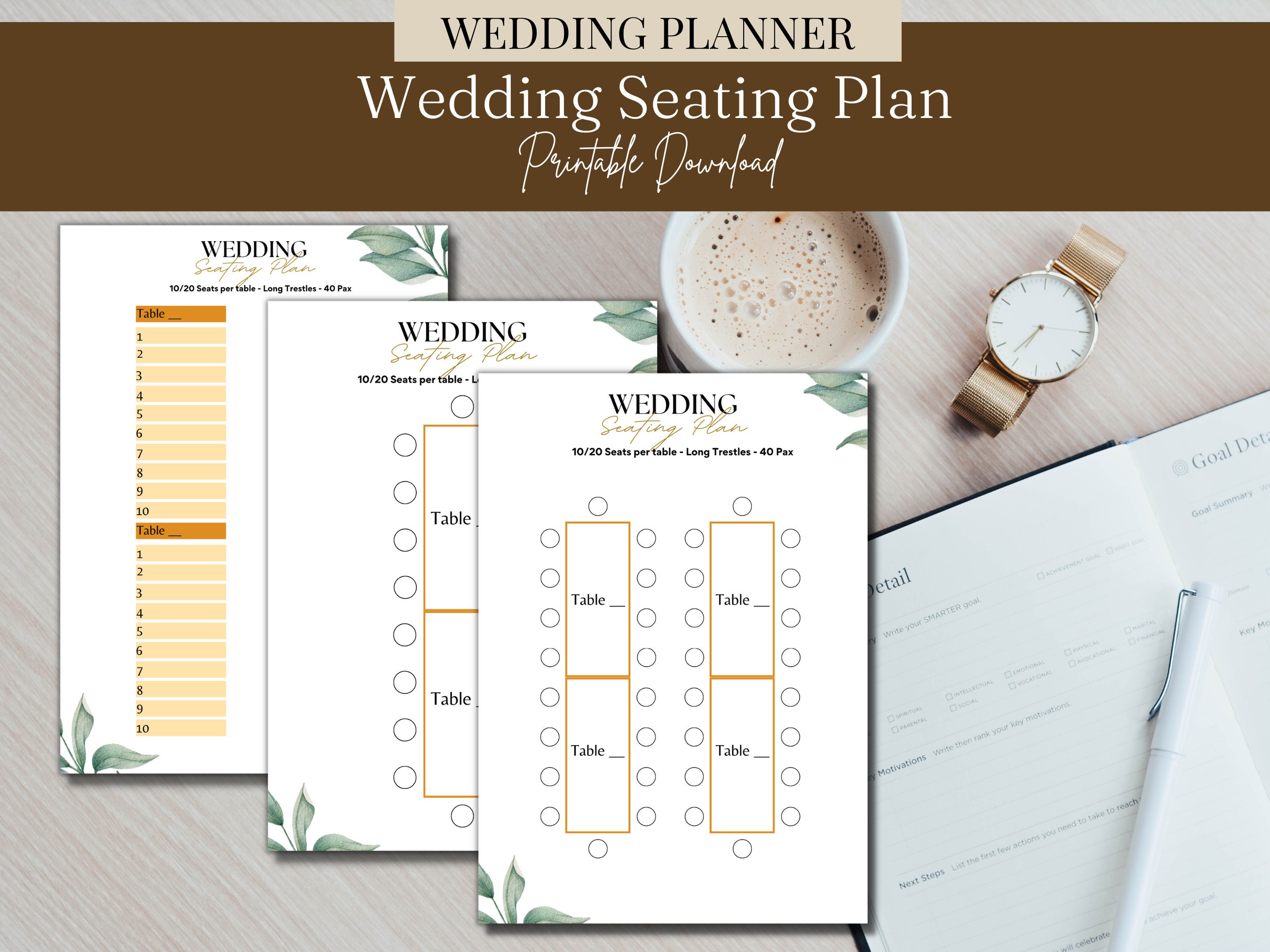 Table Seating Plan Chart Long 20 40 Pax Rectangle Table Guest Names ...