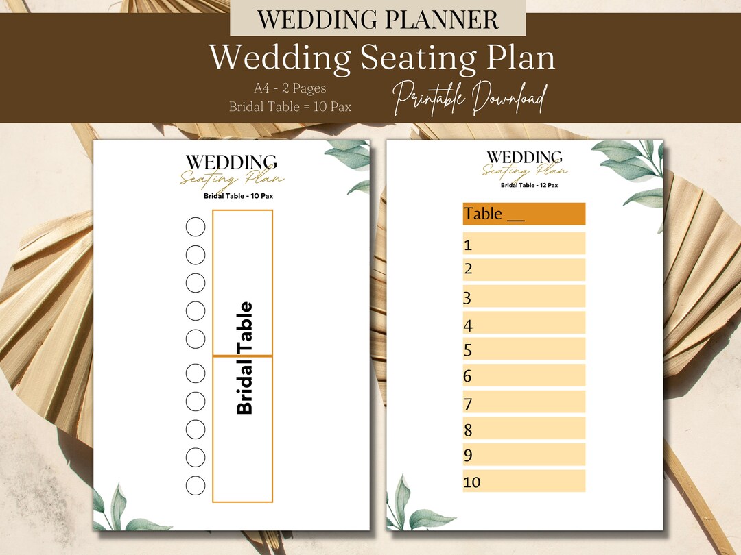 Table Plan Printable Bridal Table Wedding Planning Seating Plan Chart ...
