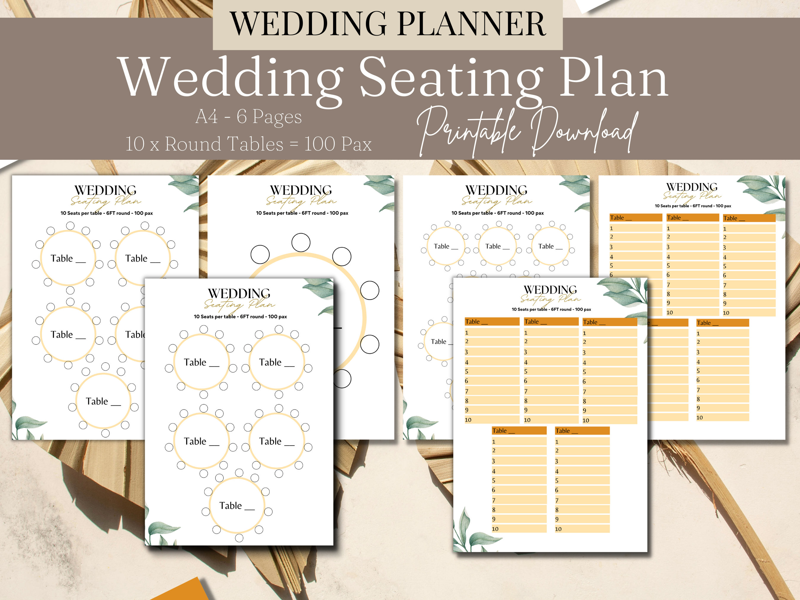 Wedding Seating Chart 100 Pax Round Table Display for Guest Names ...