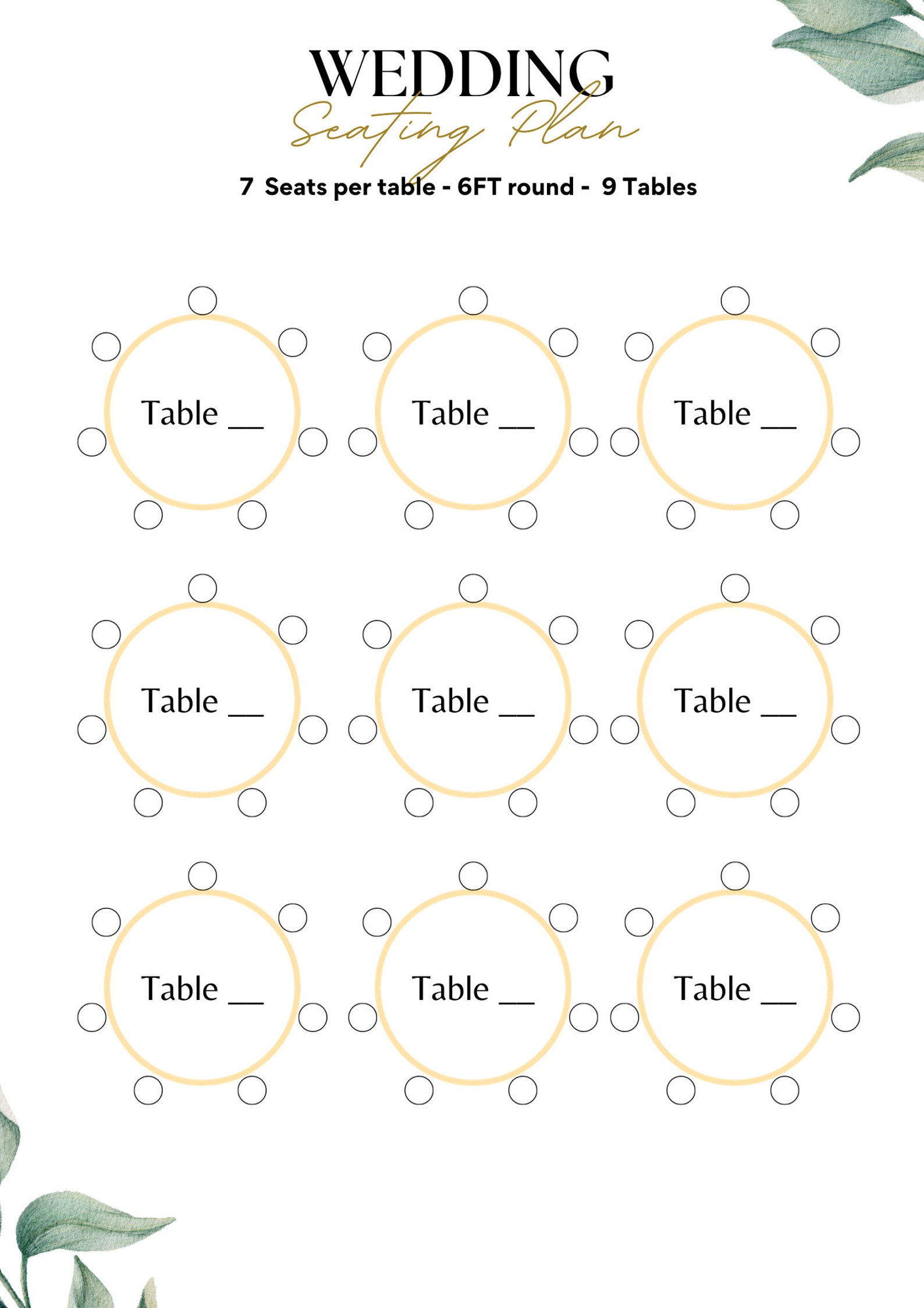 Wedding Seating Chart Planner – 7 to 70 Table Plan (printable PDF) - Etsy
