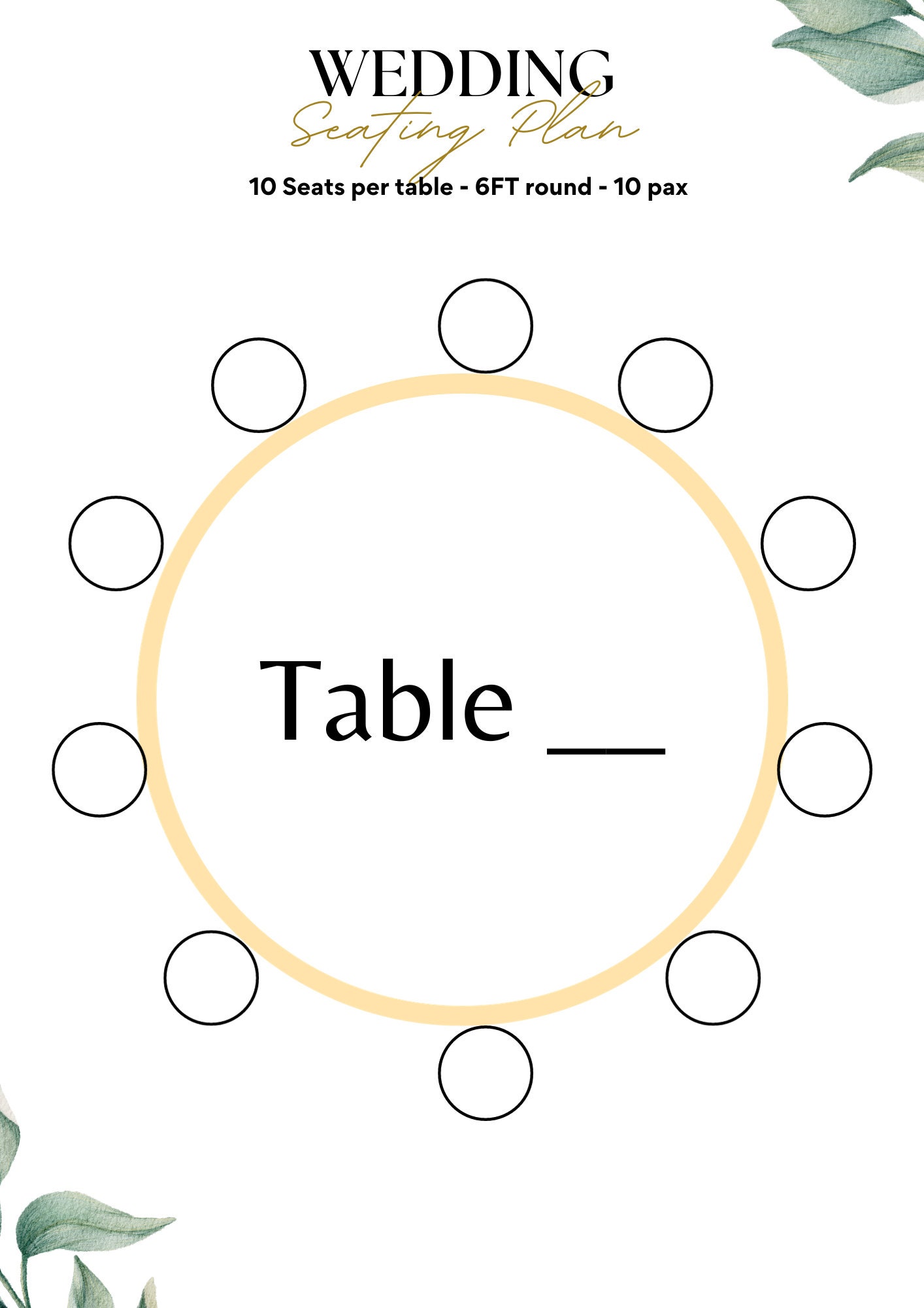 Table Seating Chart Planner for 10 100 Table Plan, 10 Seats Table ...