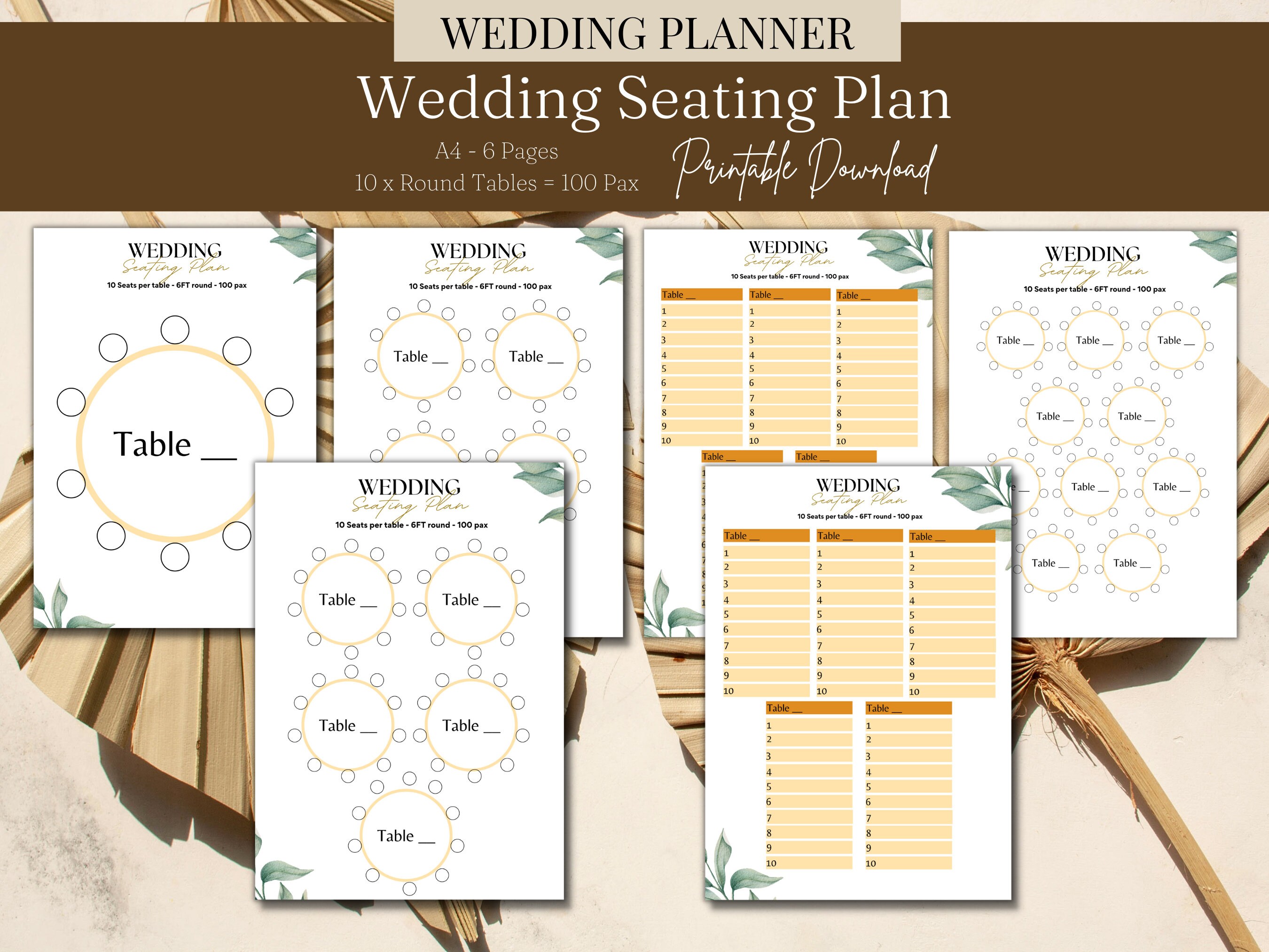 Wedding Seating Chart 100 Pax Round Table Display for Guest Names ...