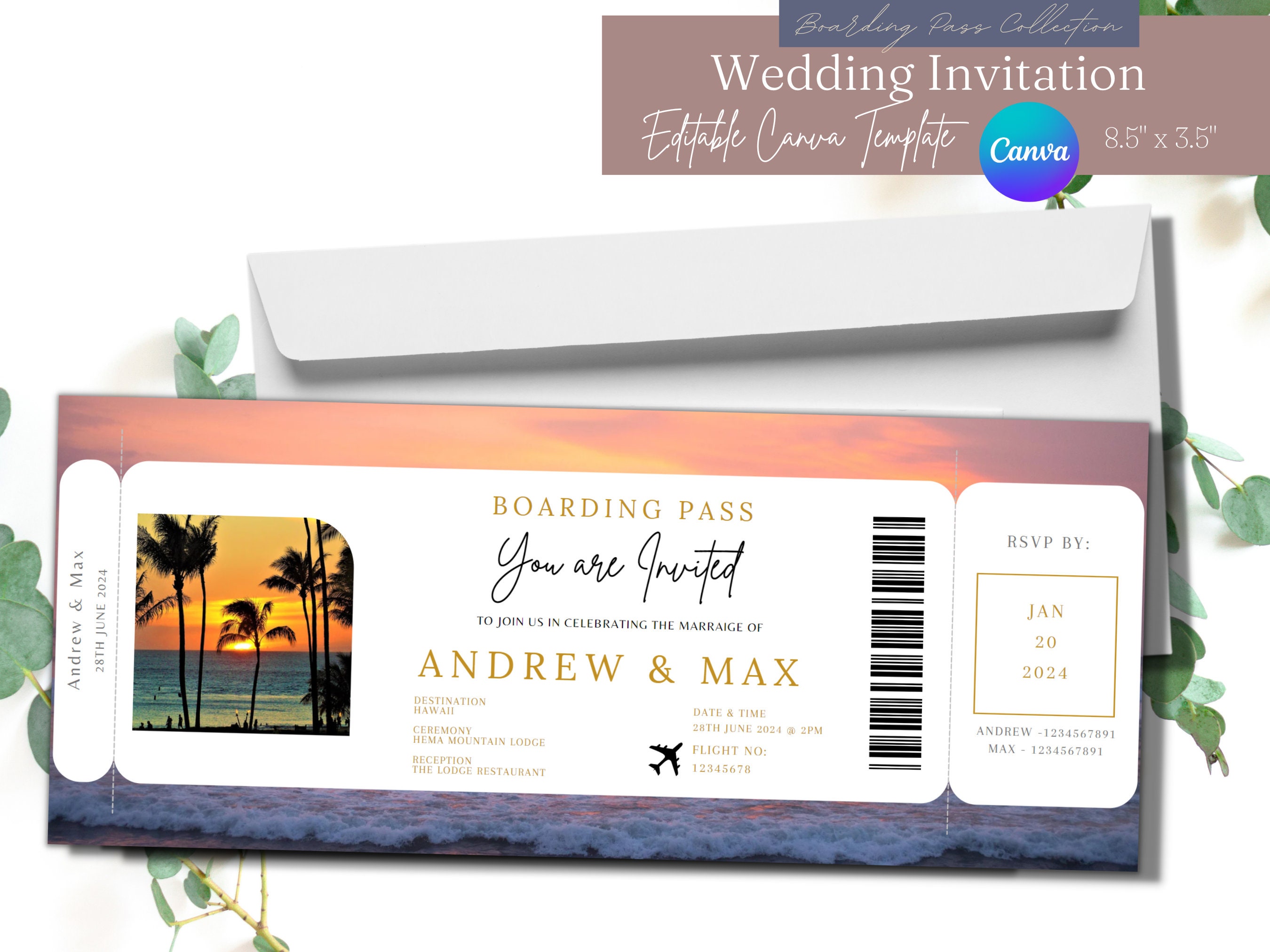 Boarding Pass Wedding Invitation, Wedding Invitation Boarding Pass ...