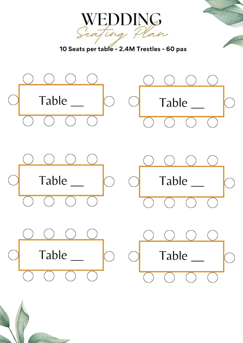 Wedding Seating Plan Chart 60 Pax Rectangle Table Guest Names Seating ...