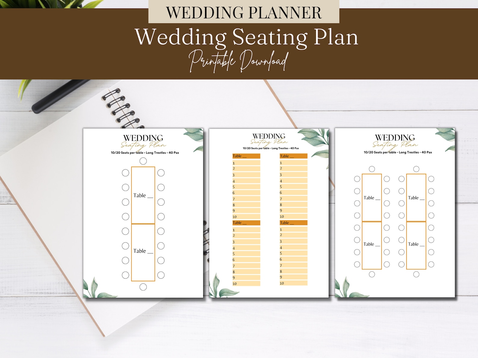 Table Seating Plan Chart Long 20 40 Pax Rectangle Table Guest Names ...