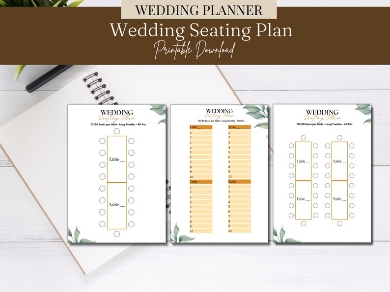 Table Seating Plan Chart Long 20 40 Pax Rectangle Table Guest Names ...