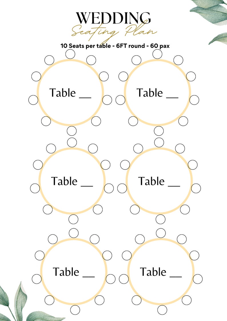 Wedding Planning Seating Plan Chart 60 Pax Round Table Display for ...