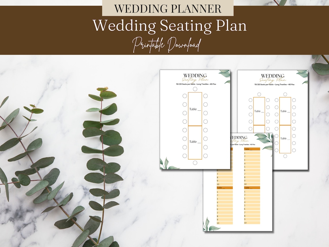 Table Seating Plan Chart Long 20 40 Pax Rectangle Table Guest Names ...